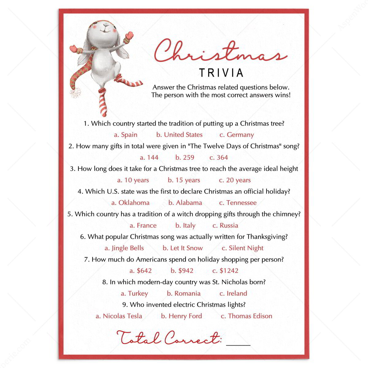 Fun Christmas Trivia Questions and Answers | Instant Download