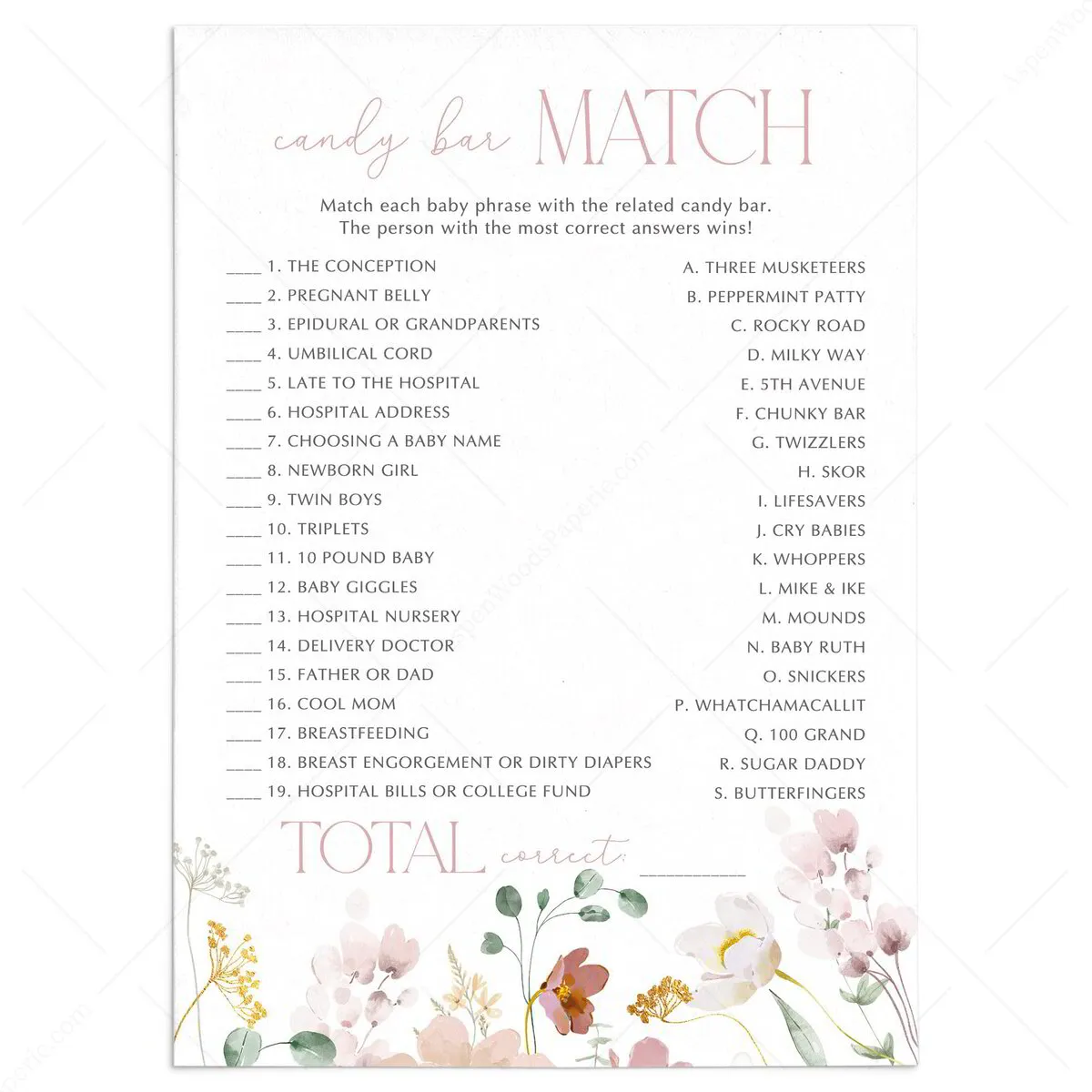 Candy Bar Match Baby Shower Game Printable | Fun Icebreaker Activity