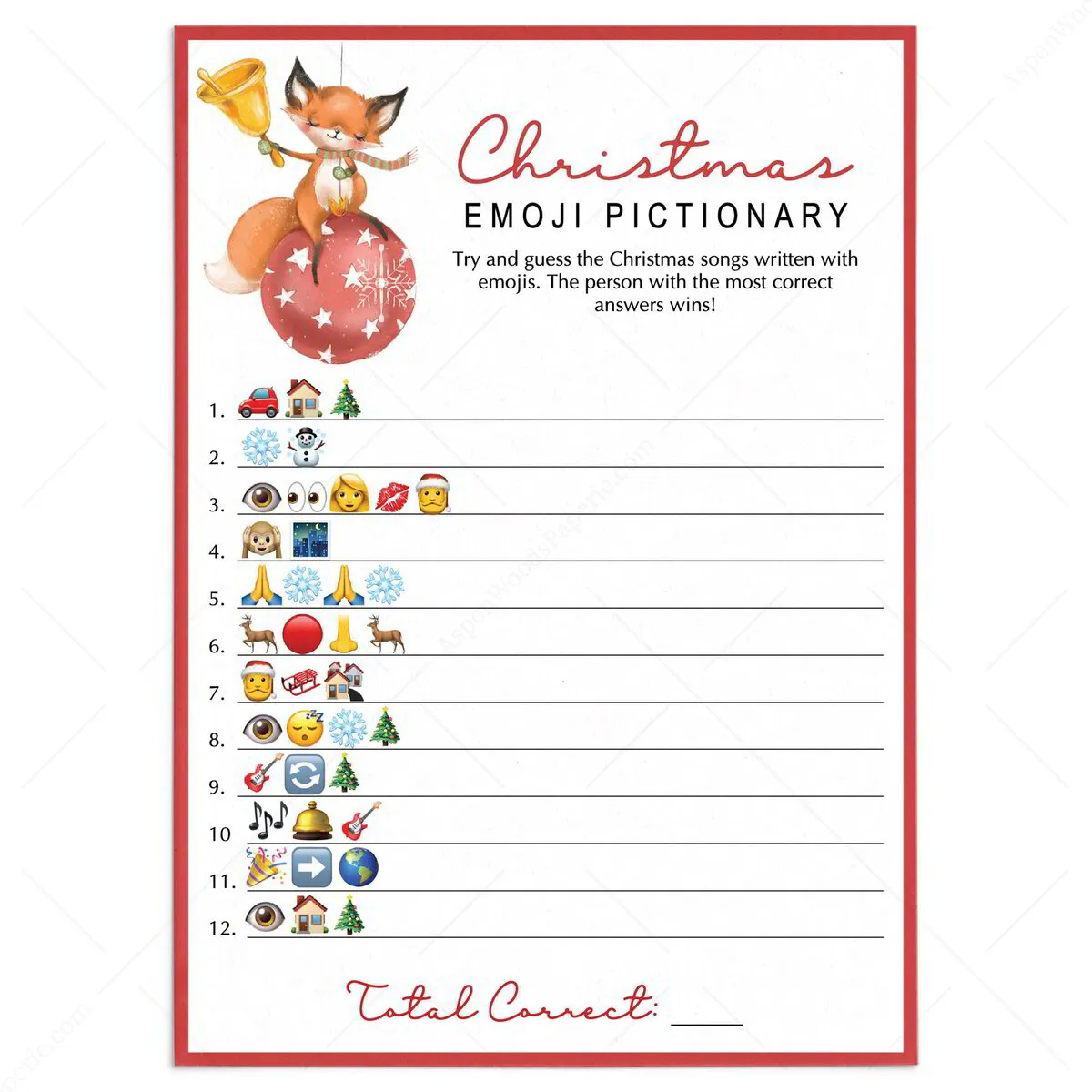 Christmas Songs Emoji Pictionary with Answers | Printable