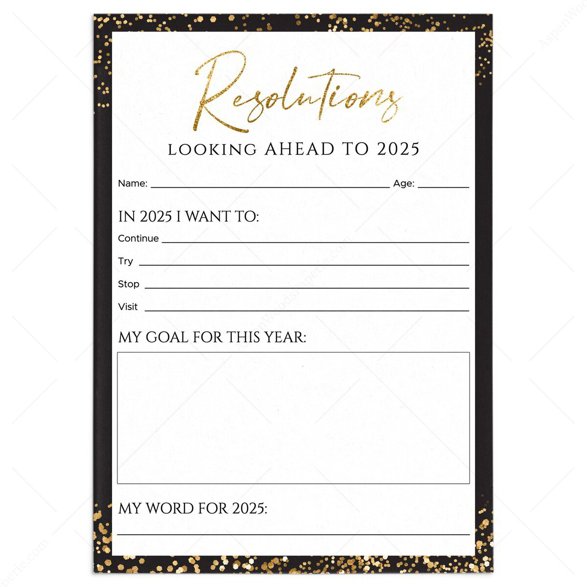 Looking Ahead to the New Year Resolutions Card | Printable