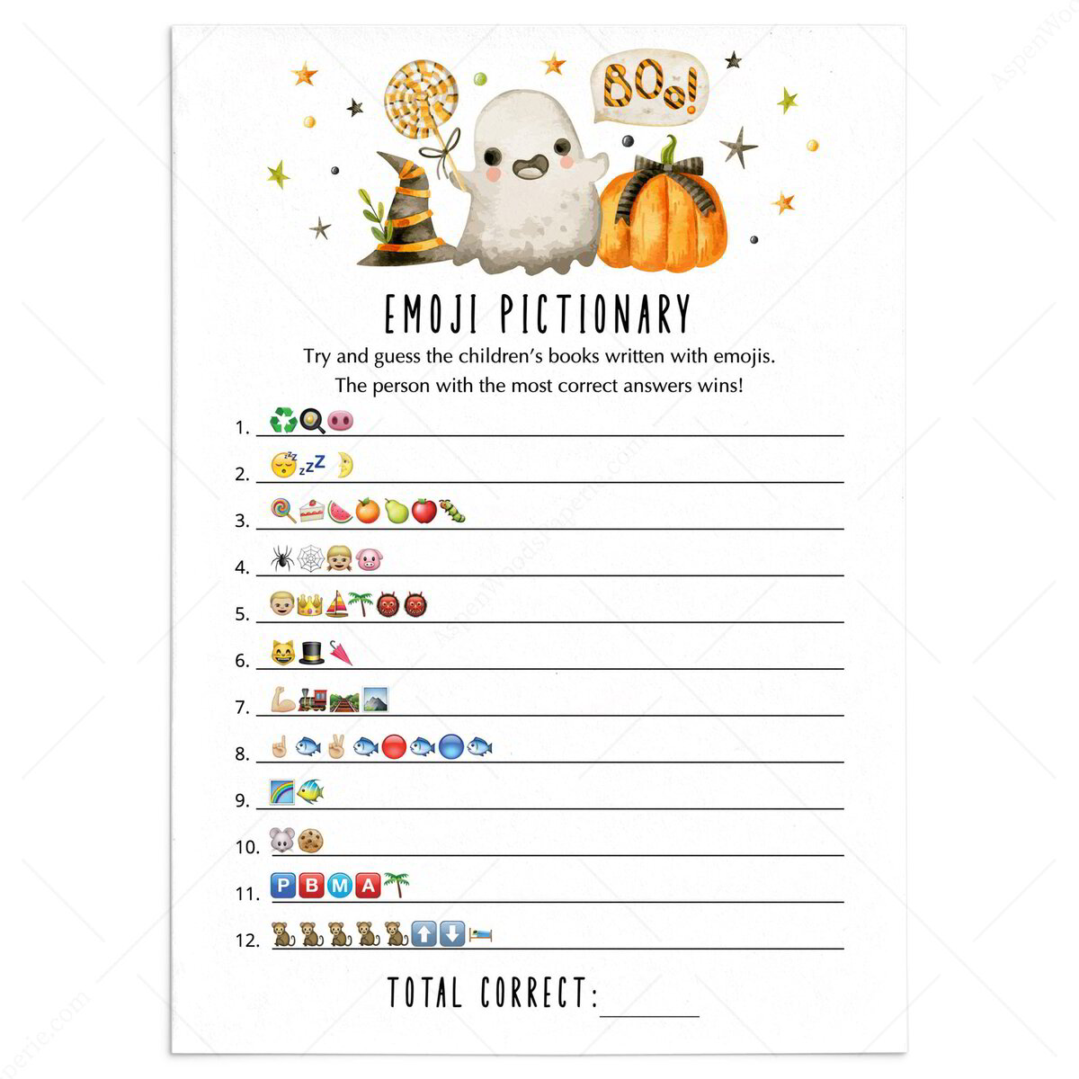 Spooky Baby Shower Emoji Pictionary Game | Printable