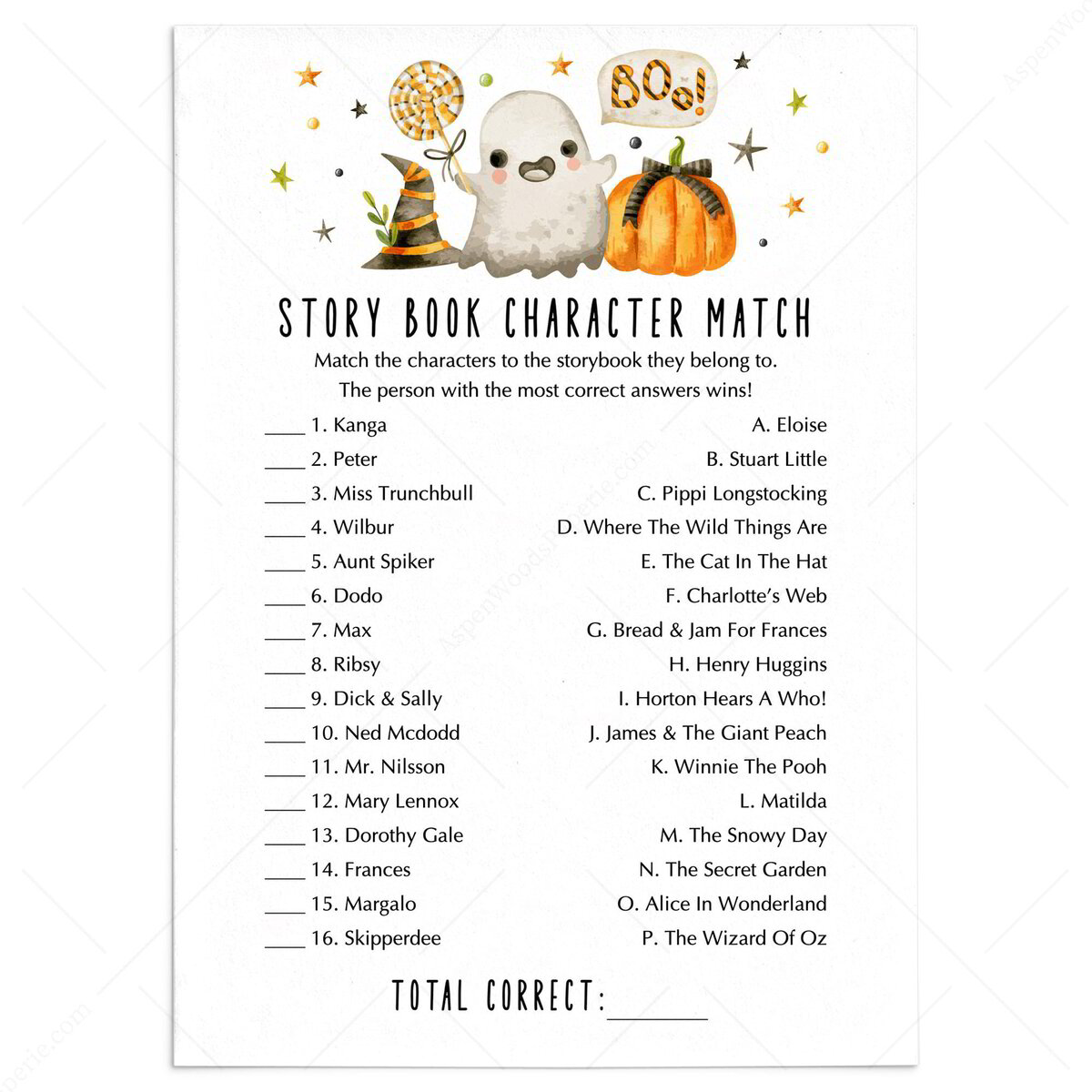 Match the Story Book Characters Game | October Baby Shower