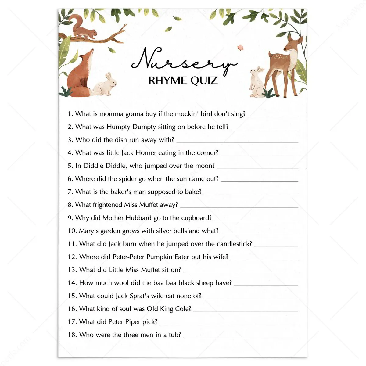 Nursery Rhyme Quiz Questions | Adorable Baby Shower Game