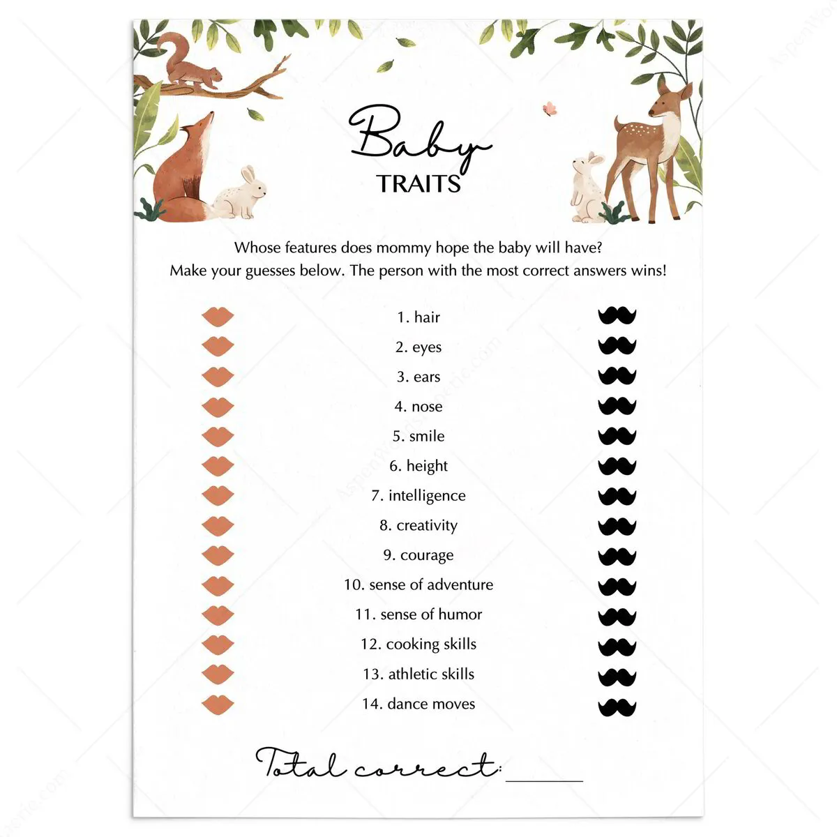 Guess Baby Traits Game Printable | Nature Baby Shower