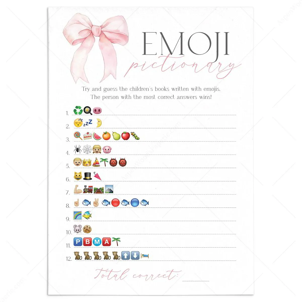 Guess the Childrens Books Emoji Pictionary Game | Printable