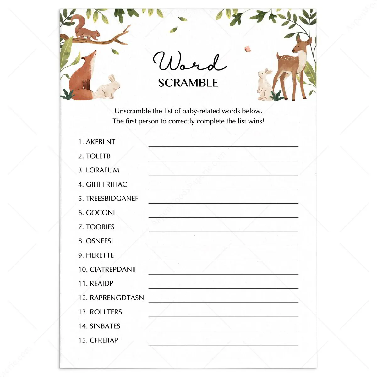 Baby Shower Word Scramble Game With Answers | Printable