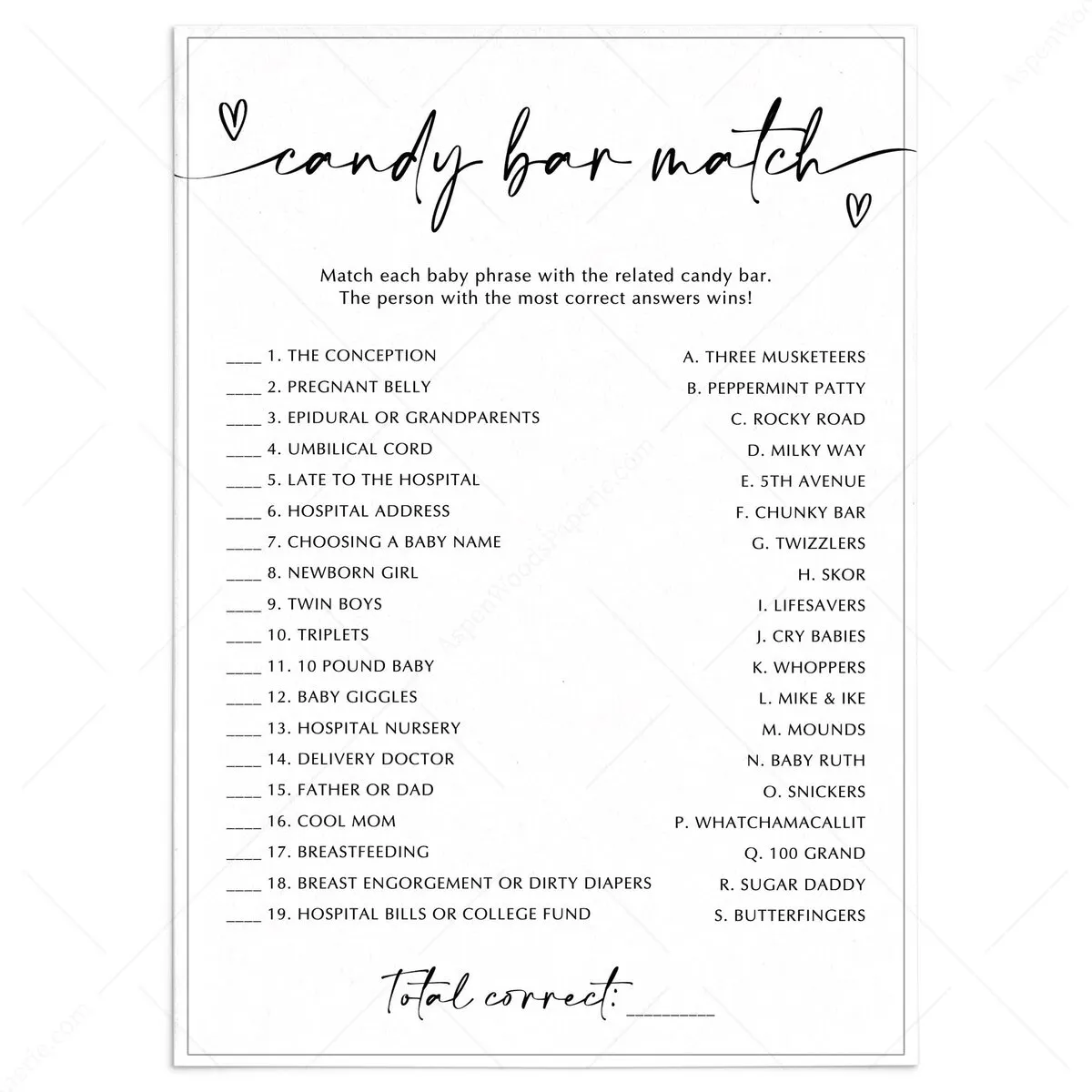 Sweet Candy Bar Match Game | Neutral Baby Shower Game