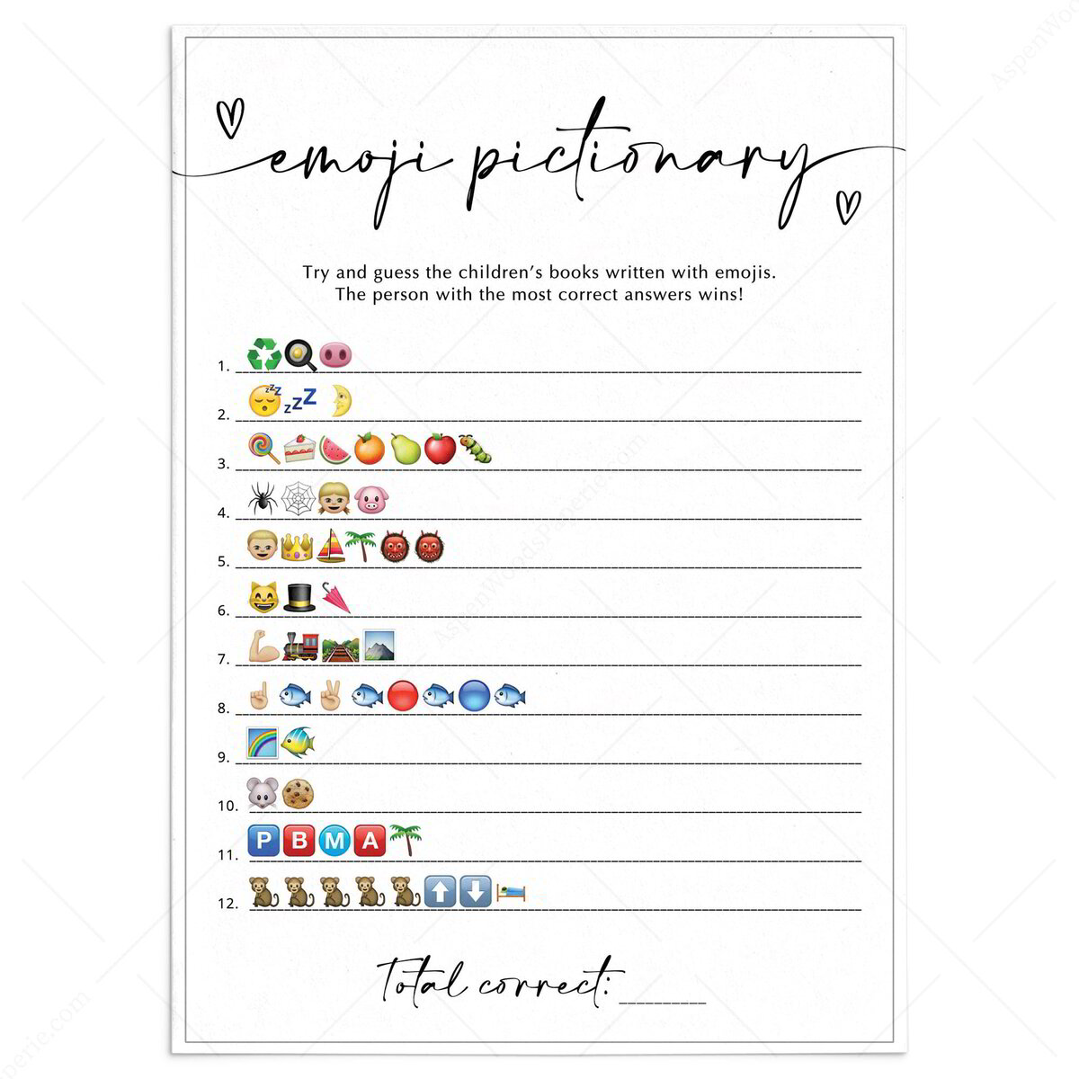 Baby Books Emoji Pictionary with Answers | Printable Game