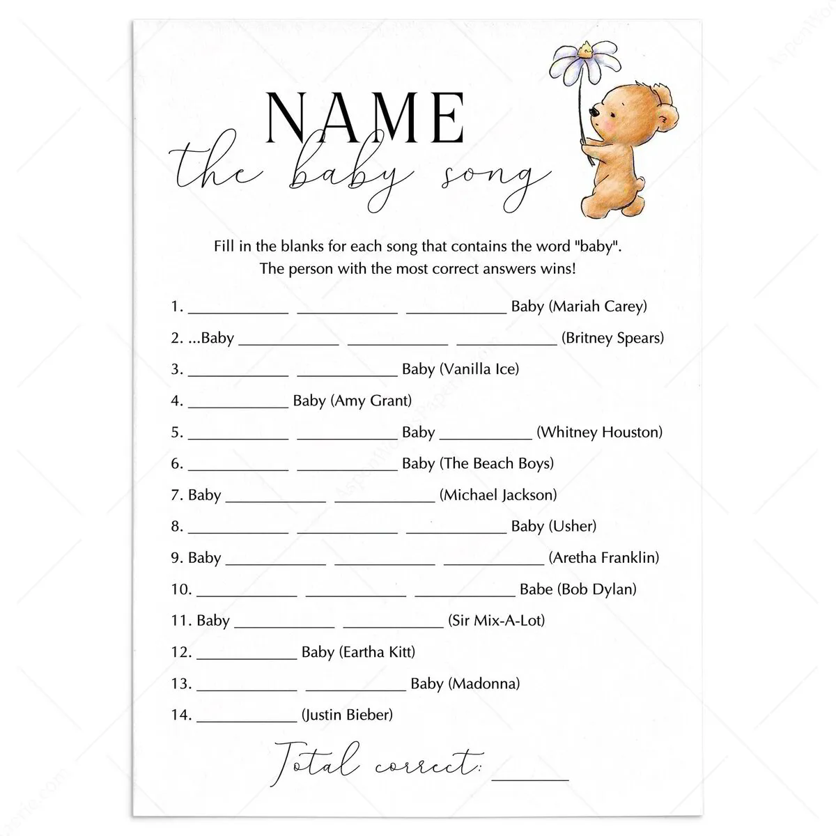 Name the Baby Song Mad Libs Game | Instant Download