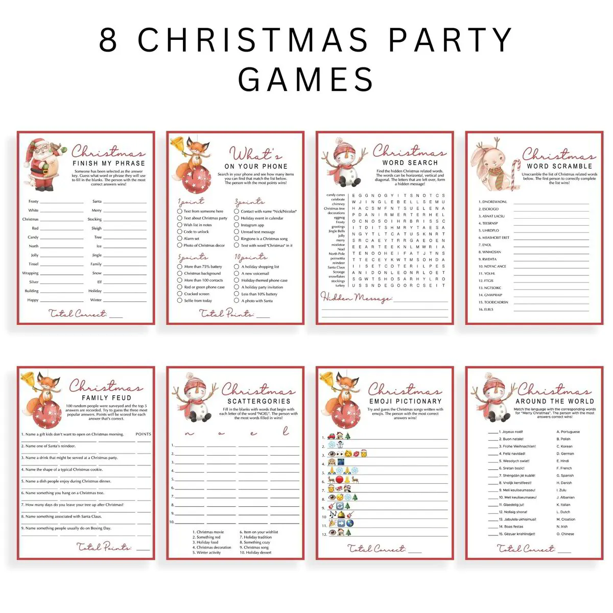 Festive Christmas Party Games Bundle | Editable Templates