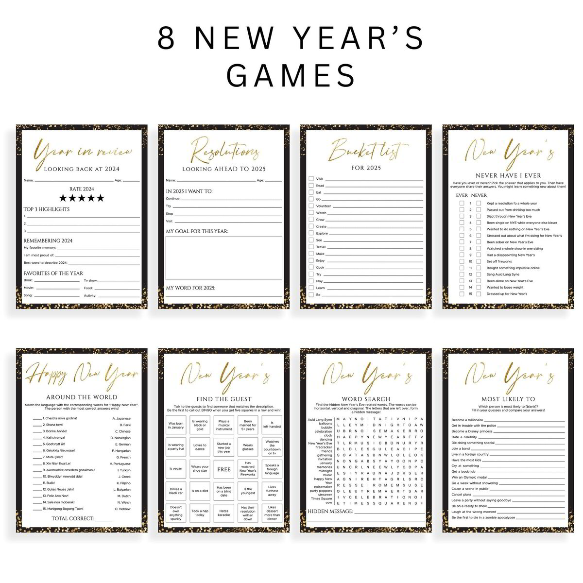 Family Games for Newyears Eve Games Bundle | Templates