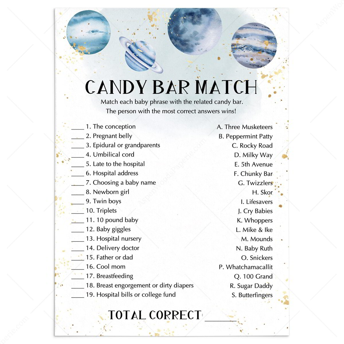 Candy Bar Matching Game Editable Candy Match Game Baby Shower Game