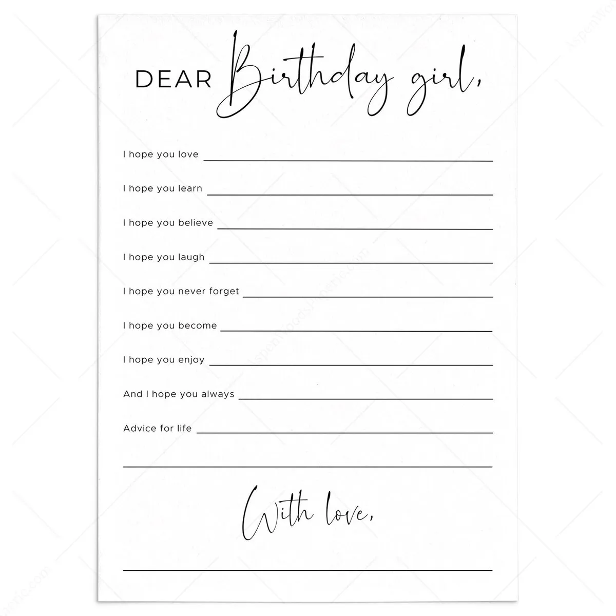 Dear Birthday Girl Card Printable | Birthday Wishes
