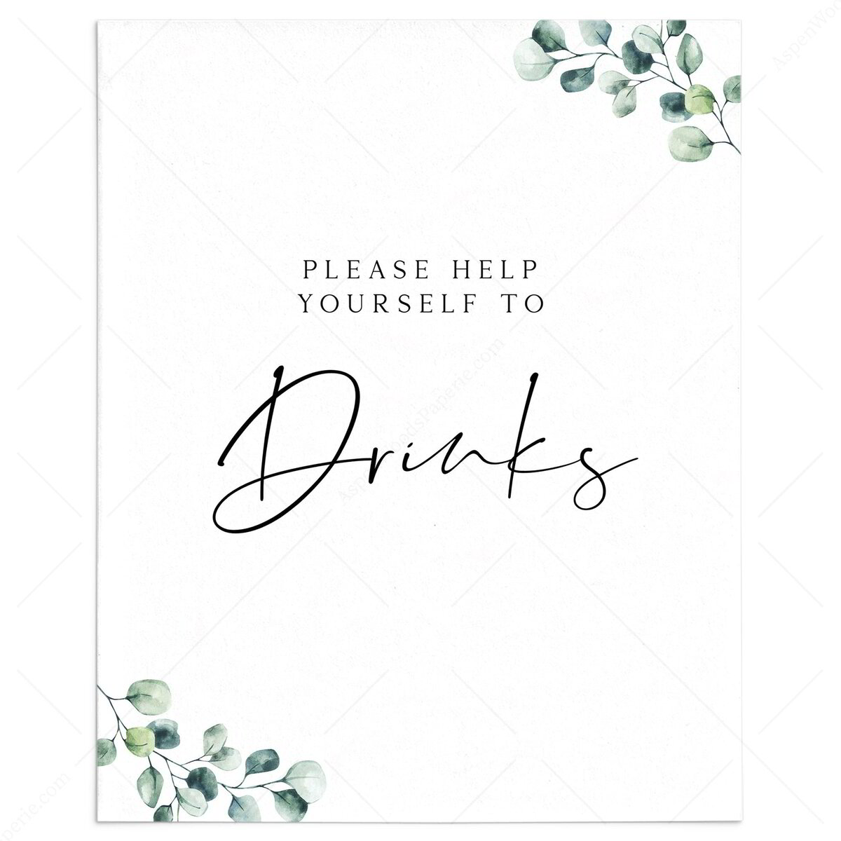 Please Help Yourself to Drinks Sign | Greenery Themed Party Decor
