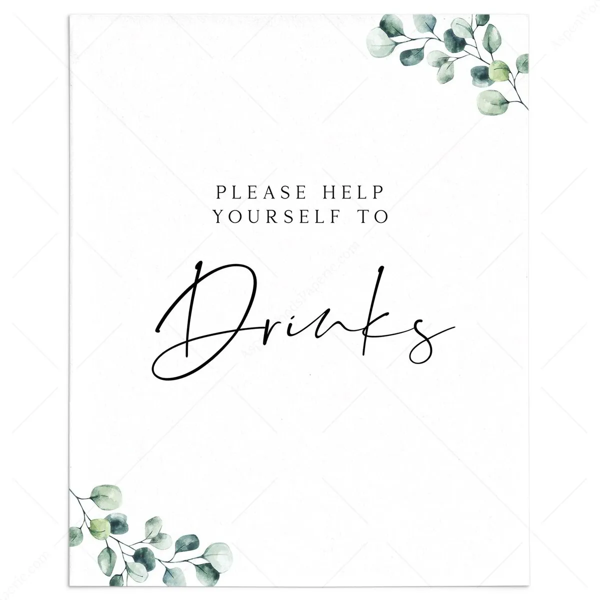 Please Help Yourself to Drinks Sign | Greenery Themed Party Decor
