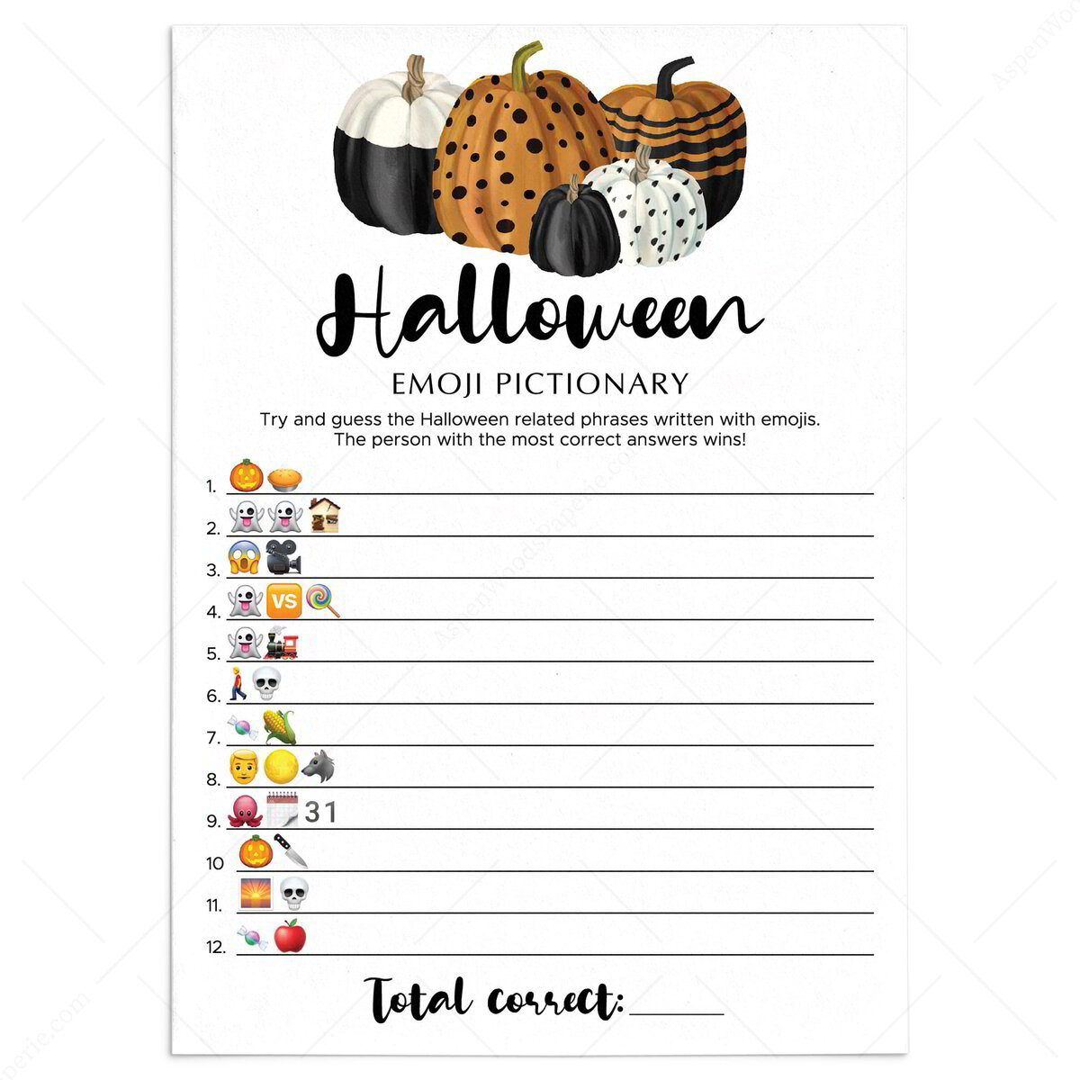 Spooky Halloween Emoji Pictionary Answers Included | Printable