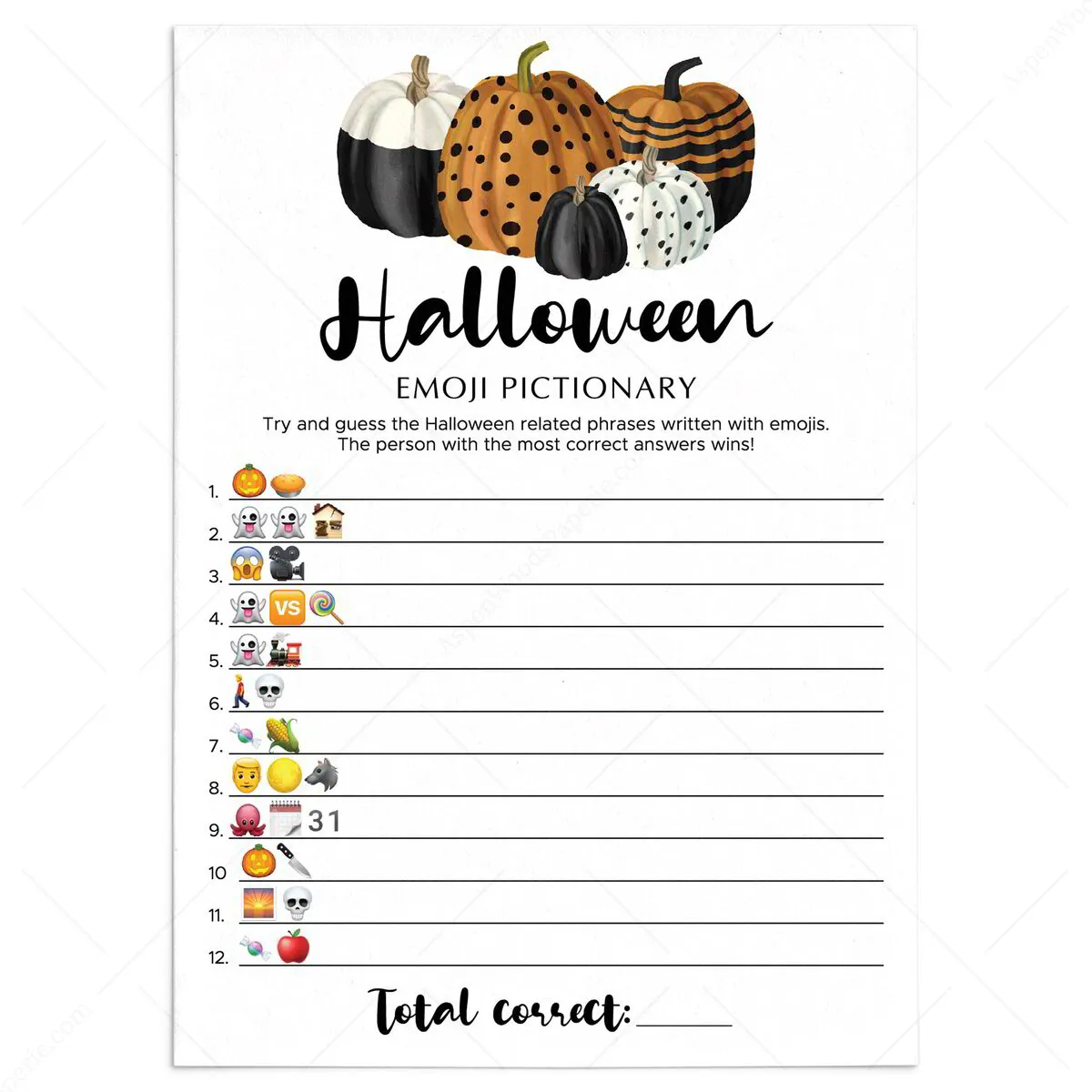 Spooky Halloween Emoji Pictionary Answers Included | Printable