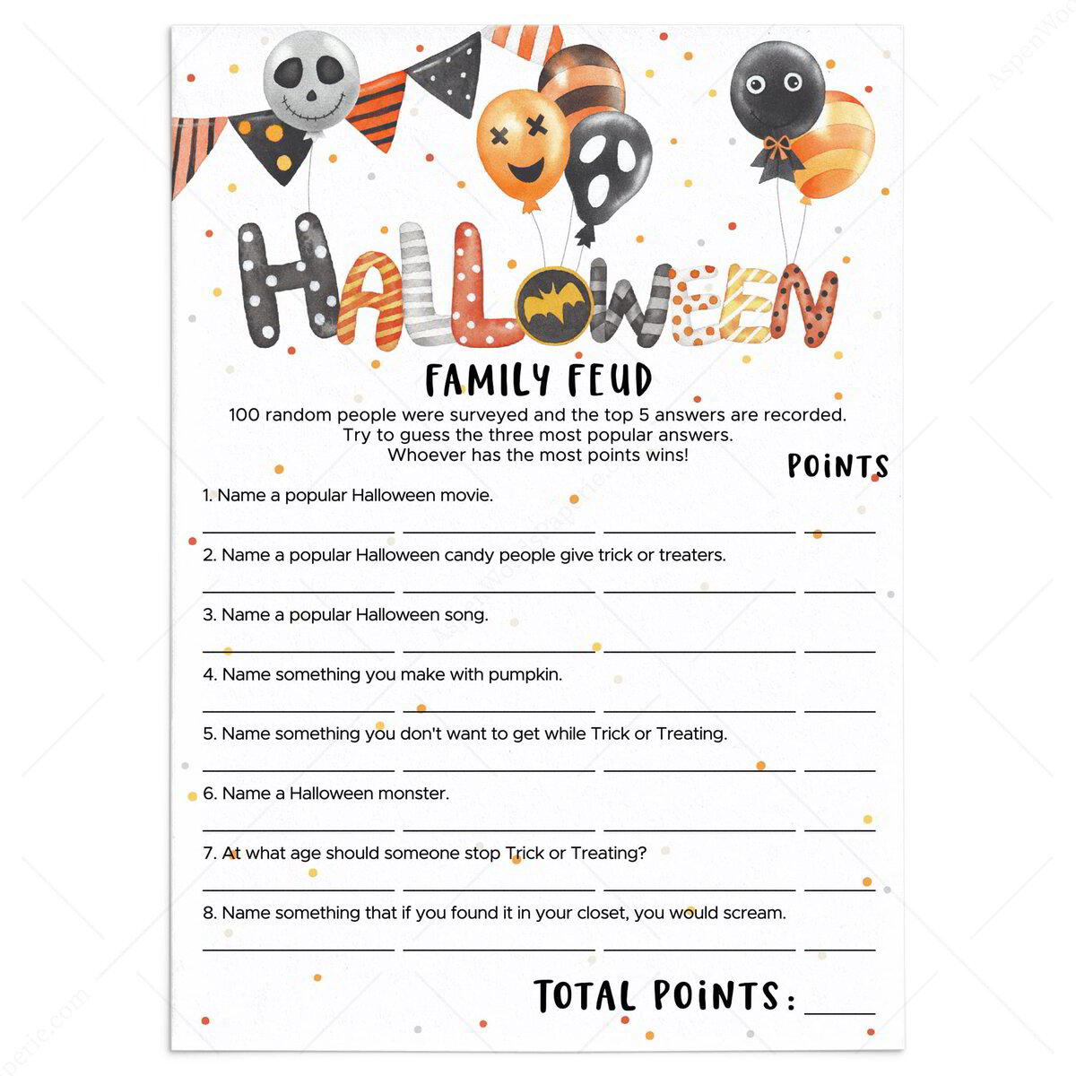 Halloween Family Feud Questions and Answers | Printable Game