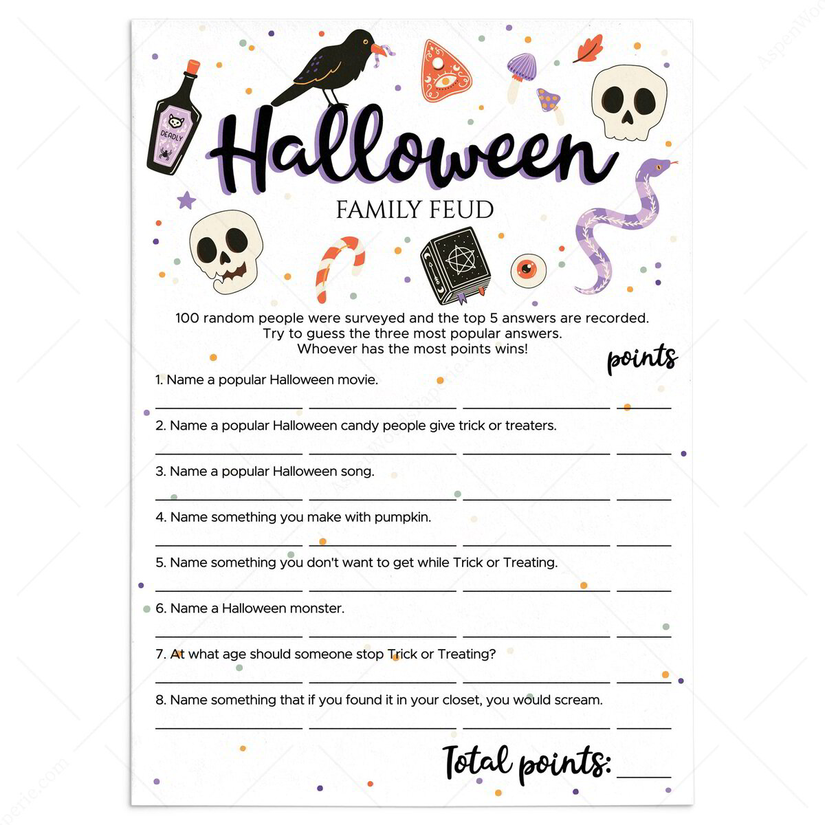 Family Feud Halloween Questions and Answers | Printable Game