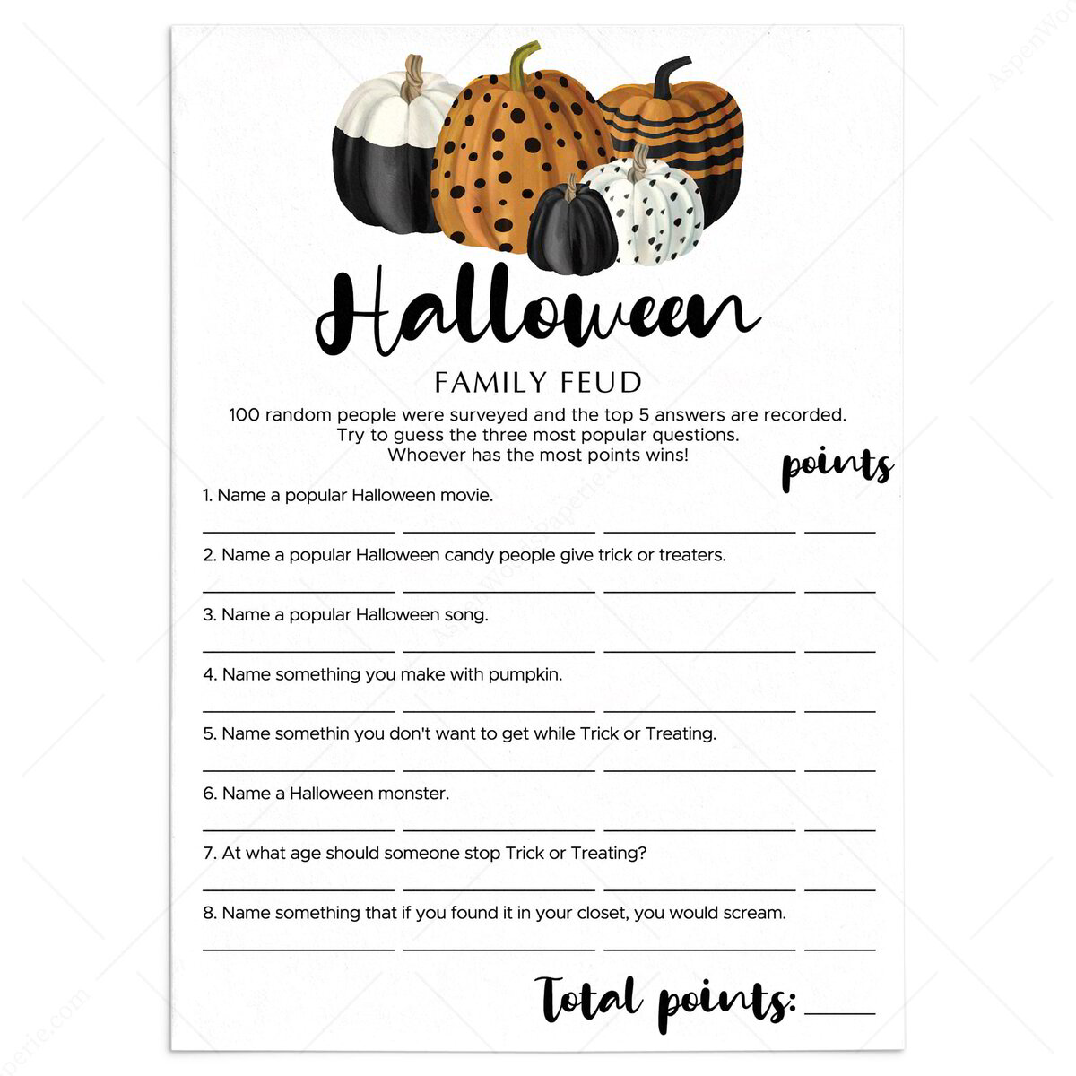 Family Feud Halloween Questions and Answers | Printable Game