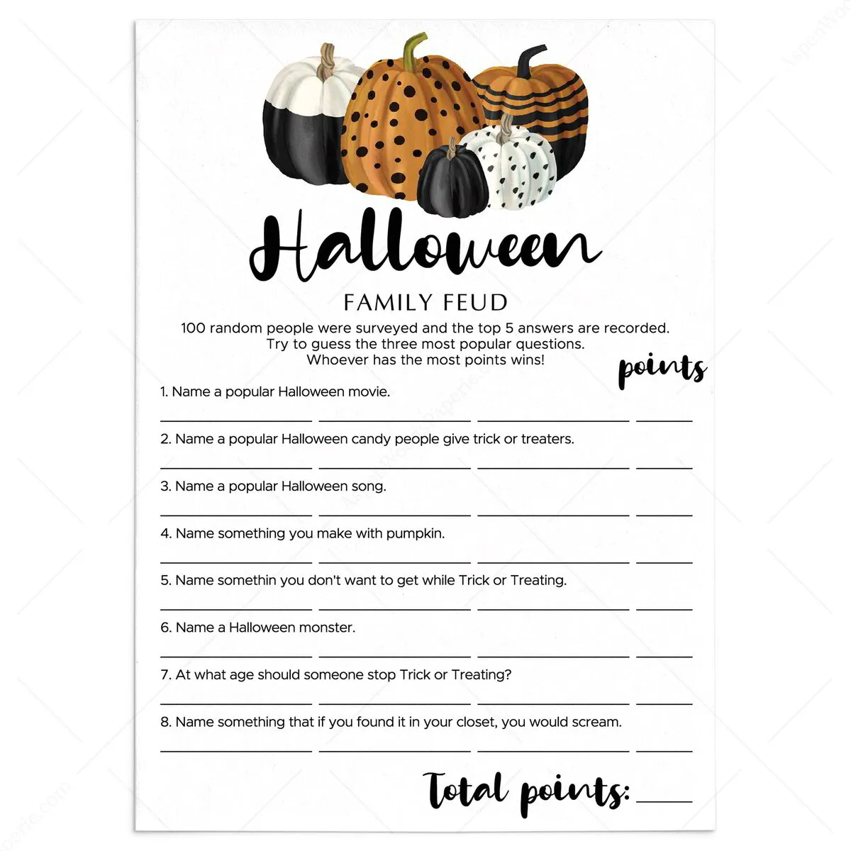 Family Feud Halloween Questions and Answers | Printable Game