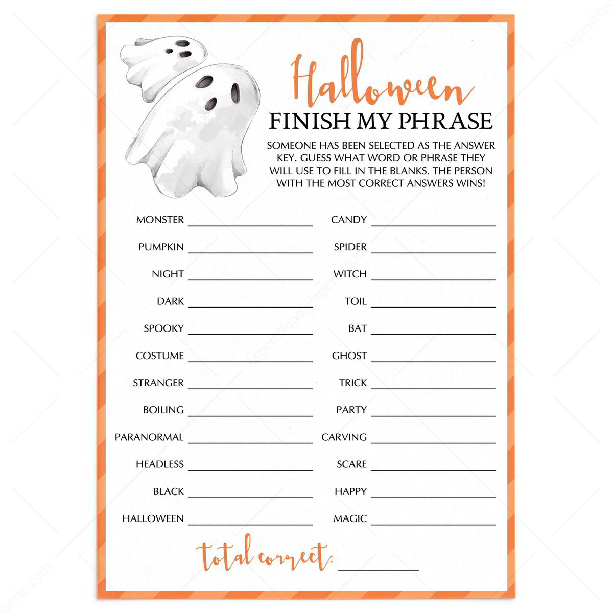 Finish My Phrase Printable | Halloween Party Game Ghost