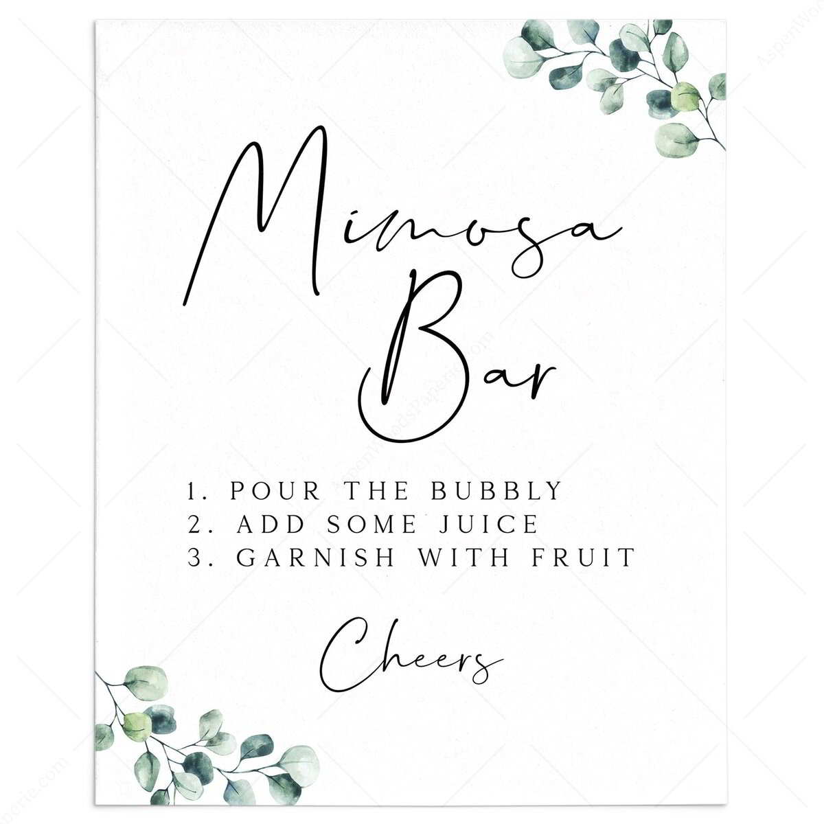 Mimosa Bar Sign Printable | Greenery Party Decorations