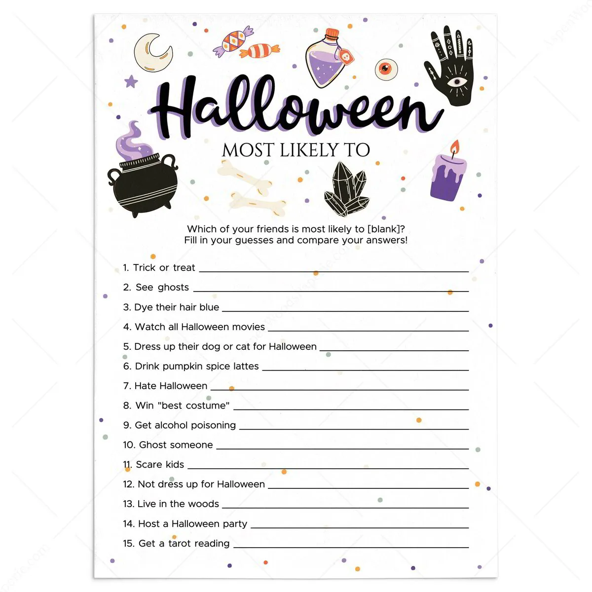 Black and Purple Halloween Most Likely To Questions | Printable Game