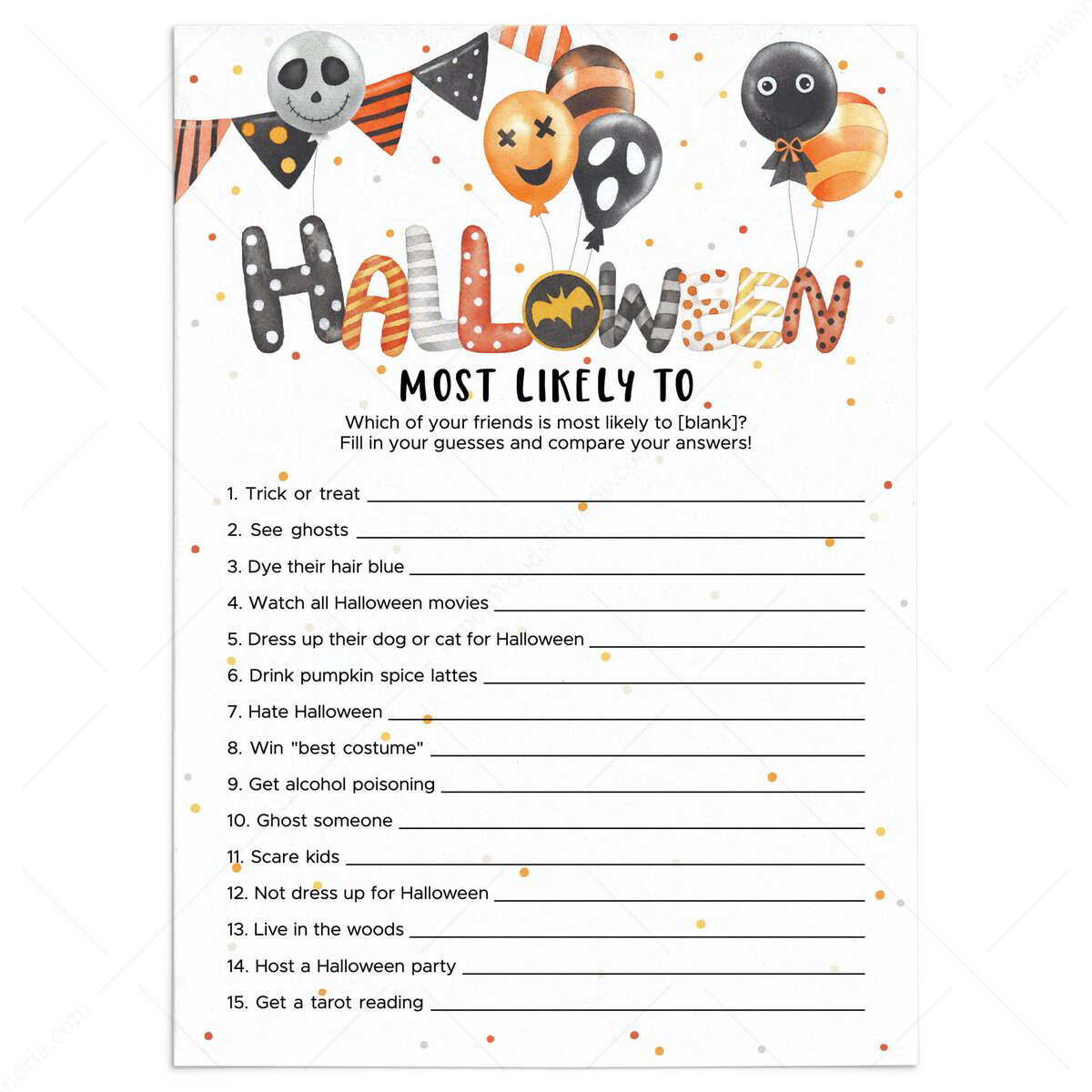 Black and Orange Most Likely To Halloween Edition | Printable Game