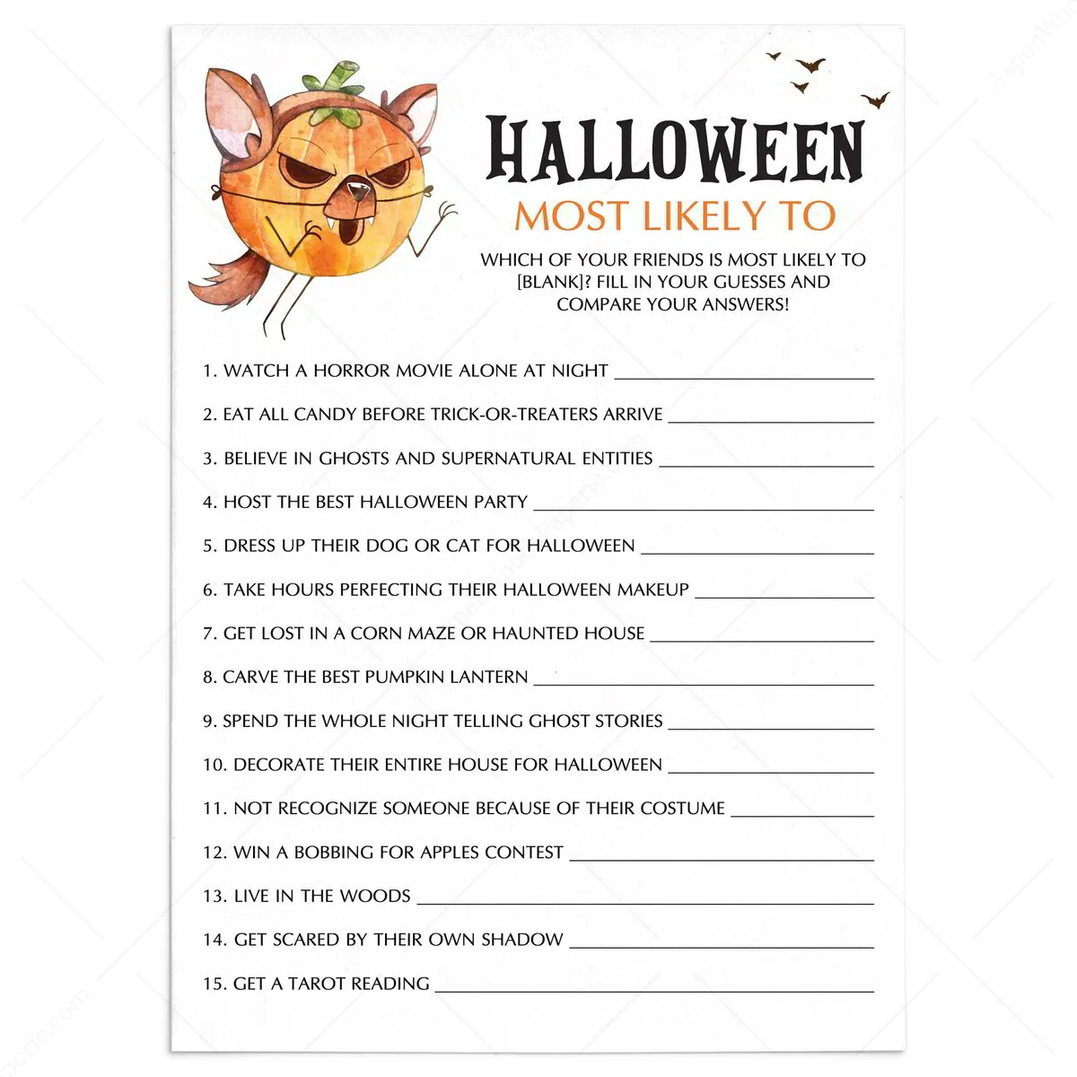 Unique Halloween Most Likely To Question Sheet Printable | Funny Questions
