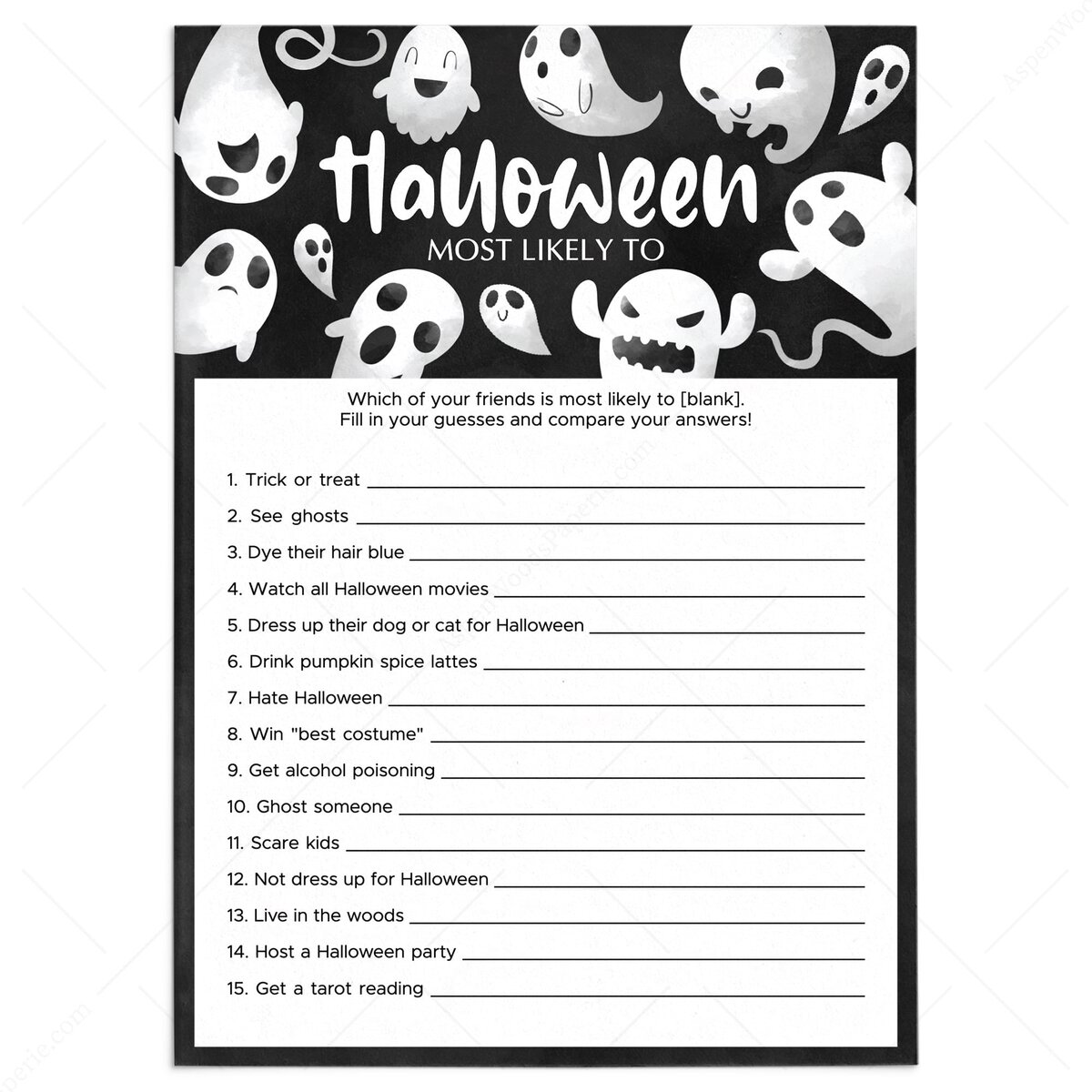 Most Likely To Printable | Funny Ghost Halloween Game