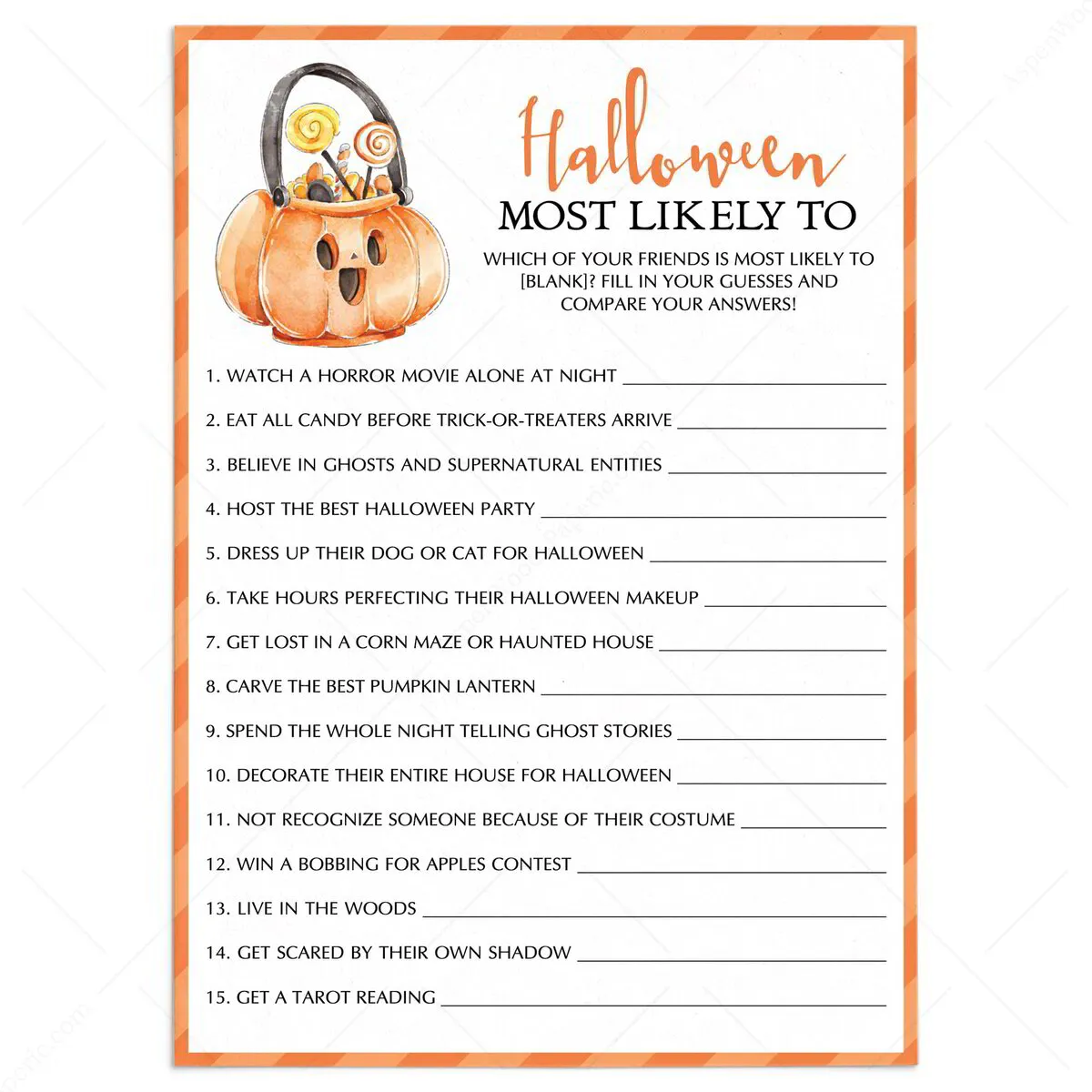 Funny Most Likely To Questions | Halloween Dinner Party Games Printable