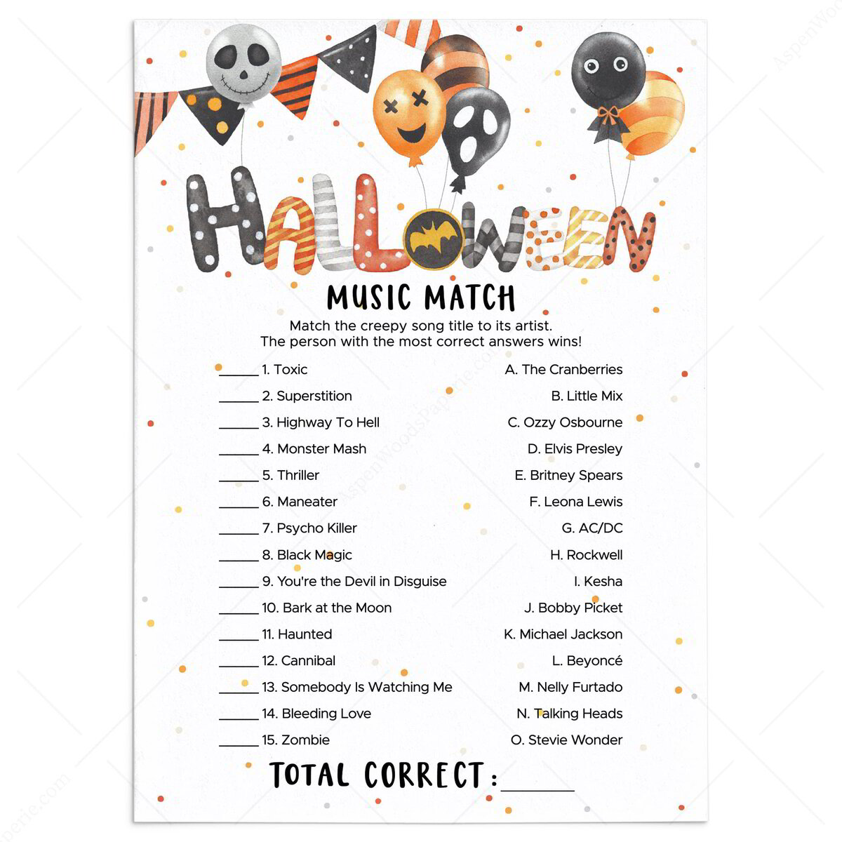 Halloween Music Game Printable | Halloween Office Party Ideas