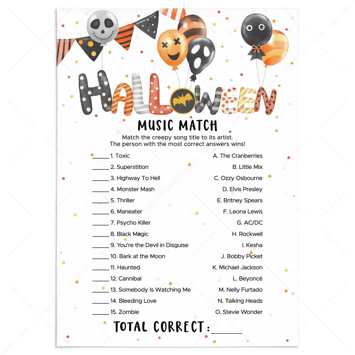 Halloween Music Game Printable | Halloween Office Party Ideas