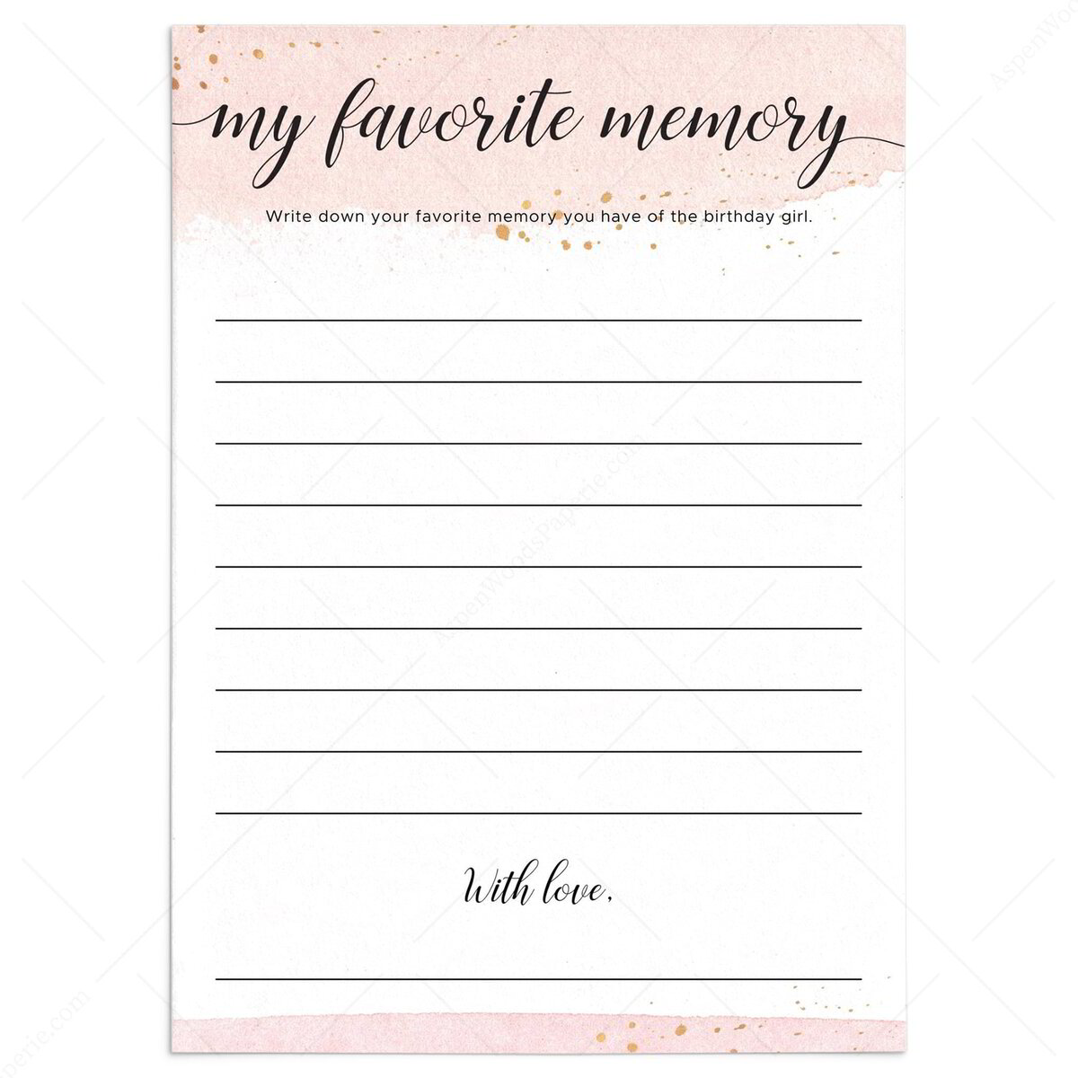Birthday Girl My Favorite Memory Game | Pink and Gold