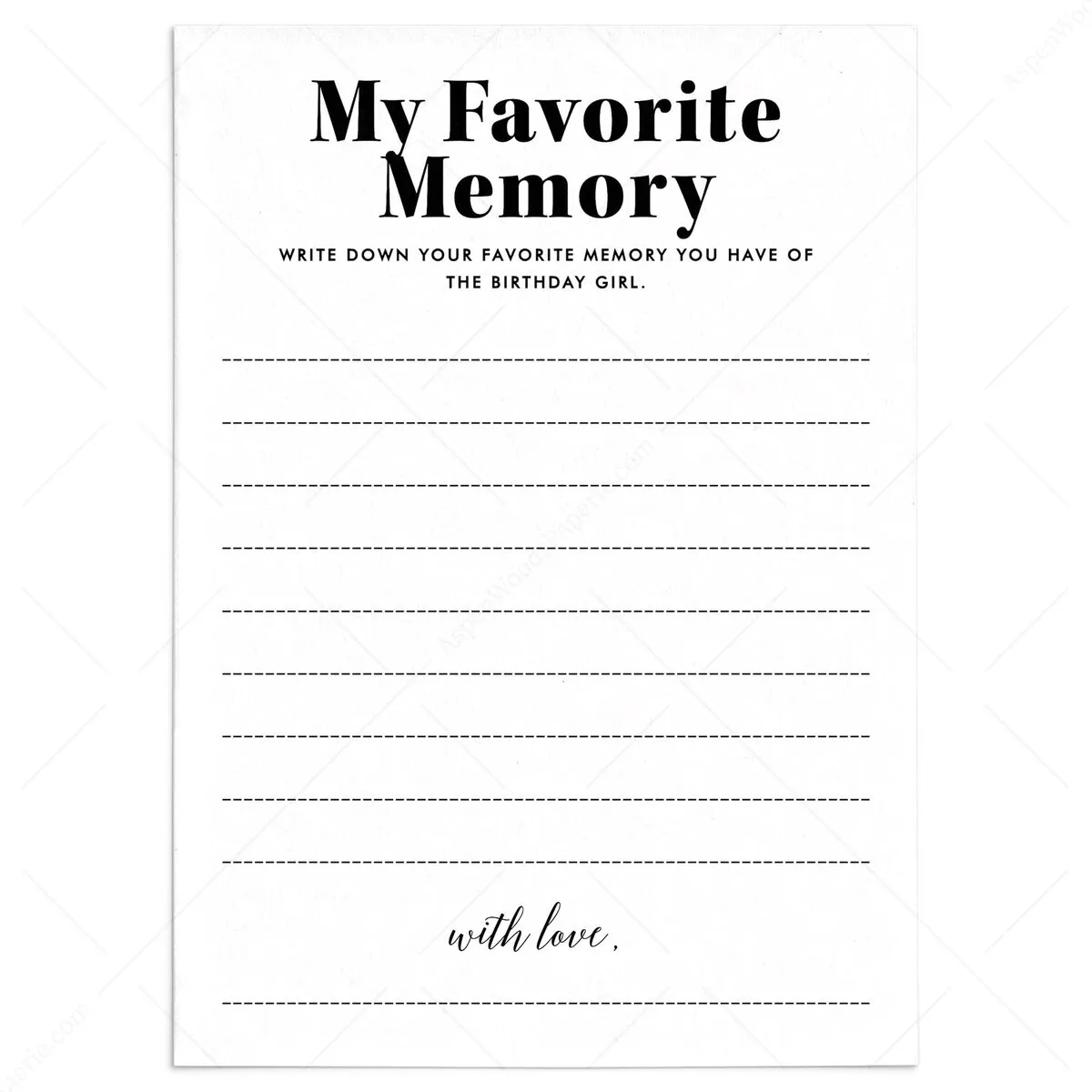 My Favorite Memory | Birthday Girl Card | Instant Download