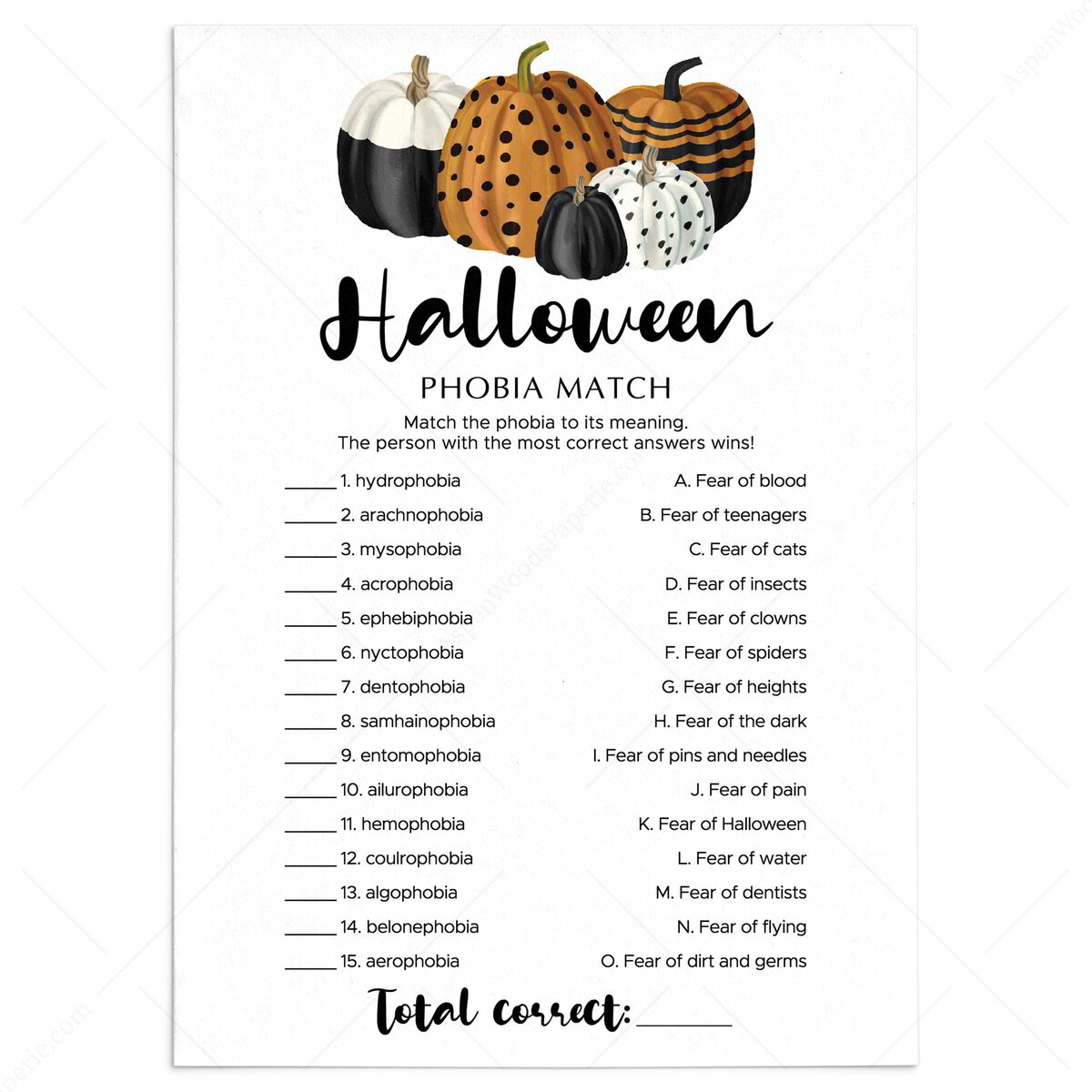 Fast Phobia Game | Halloween Party Idea | Instant Download