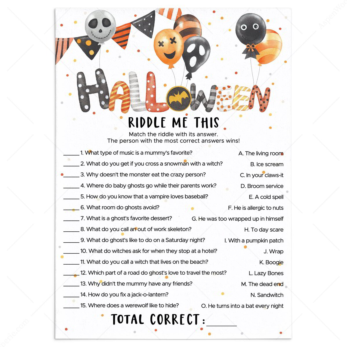 Printable Halloween Riddle Me This With Answers | Orange and Black Theme