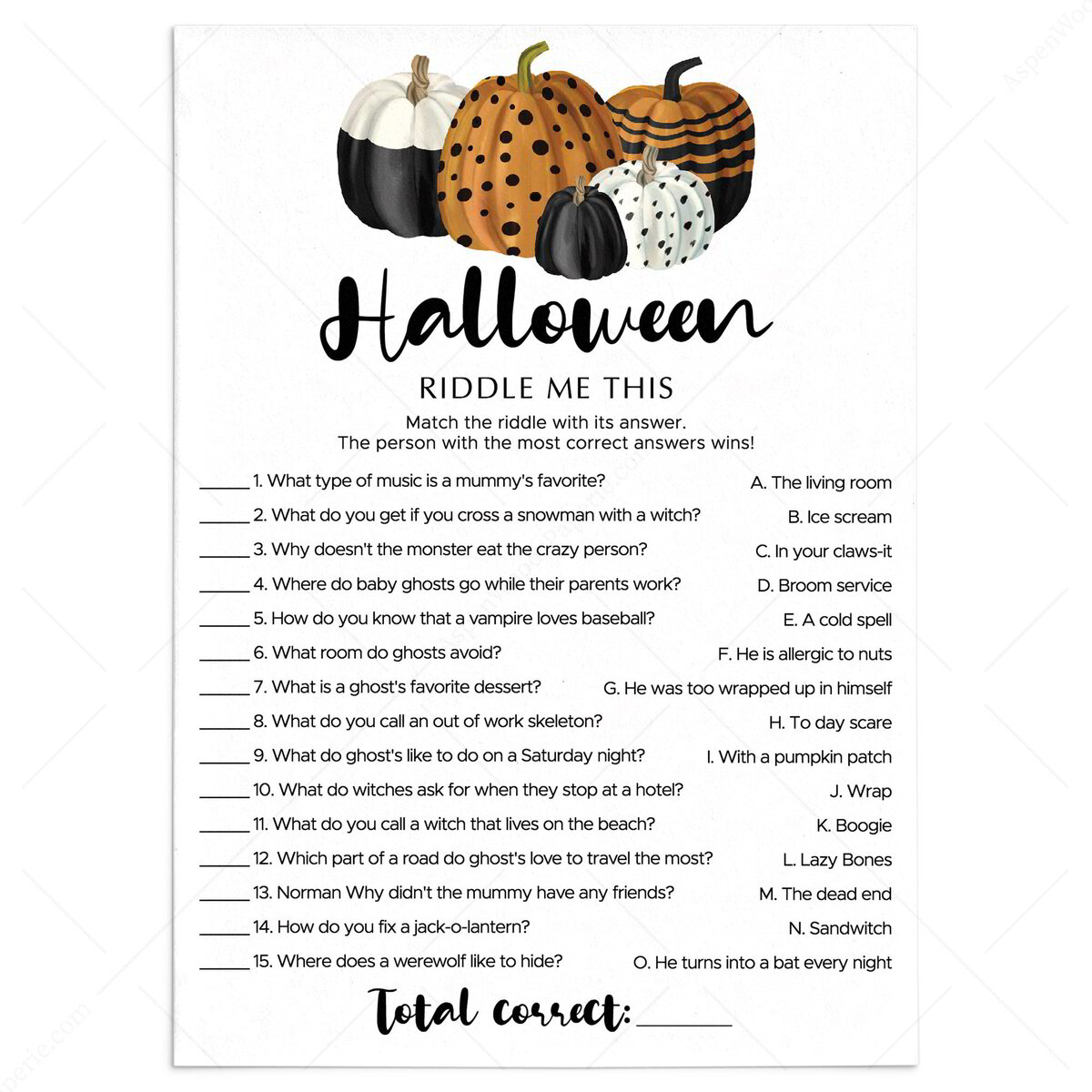 Funny Halloween Riddle Me This Riddles and Answers | Printable Game