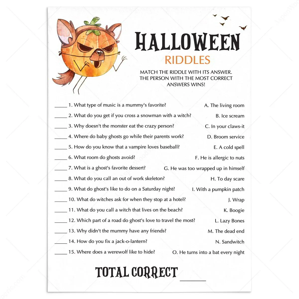 Funny Riddles Game | Halloween Party Games for All Ages | Printable