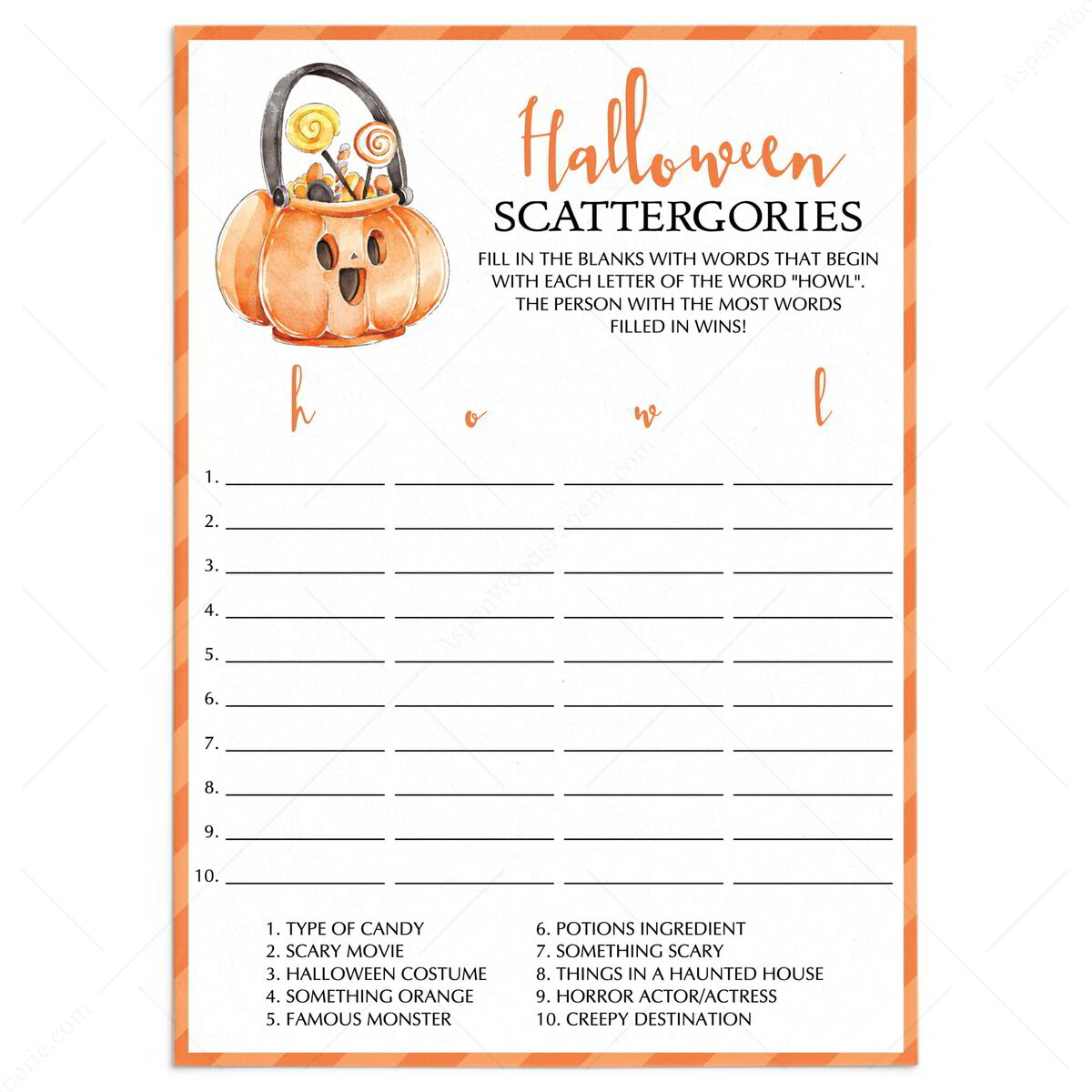 Halloween Scattergories Game | High School Halloween Party Games