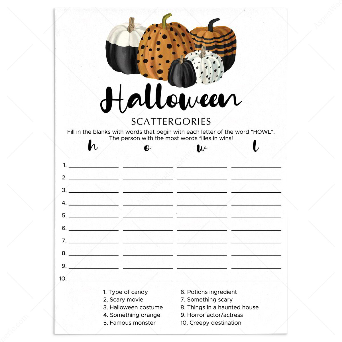 Spooky Scattergories Halloween Edition | Instant Download