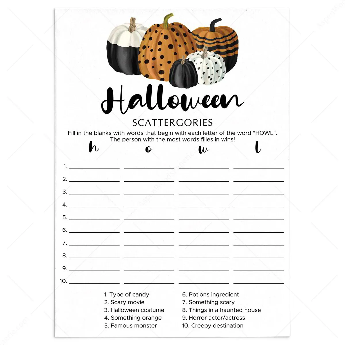 Spooky Scattergories Halloween Edition | Instant Download