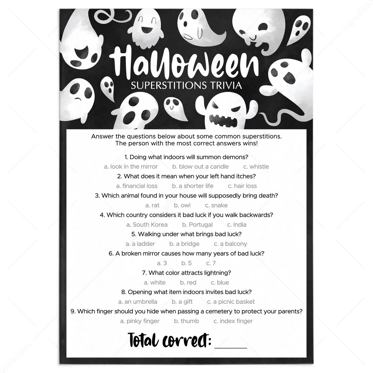 Halloween Superstitions Trivia Quiz | Instant Download