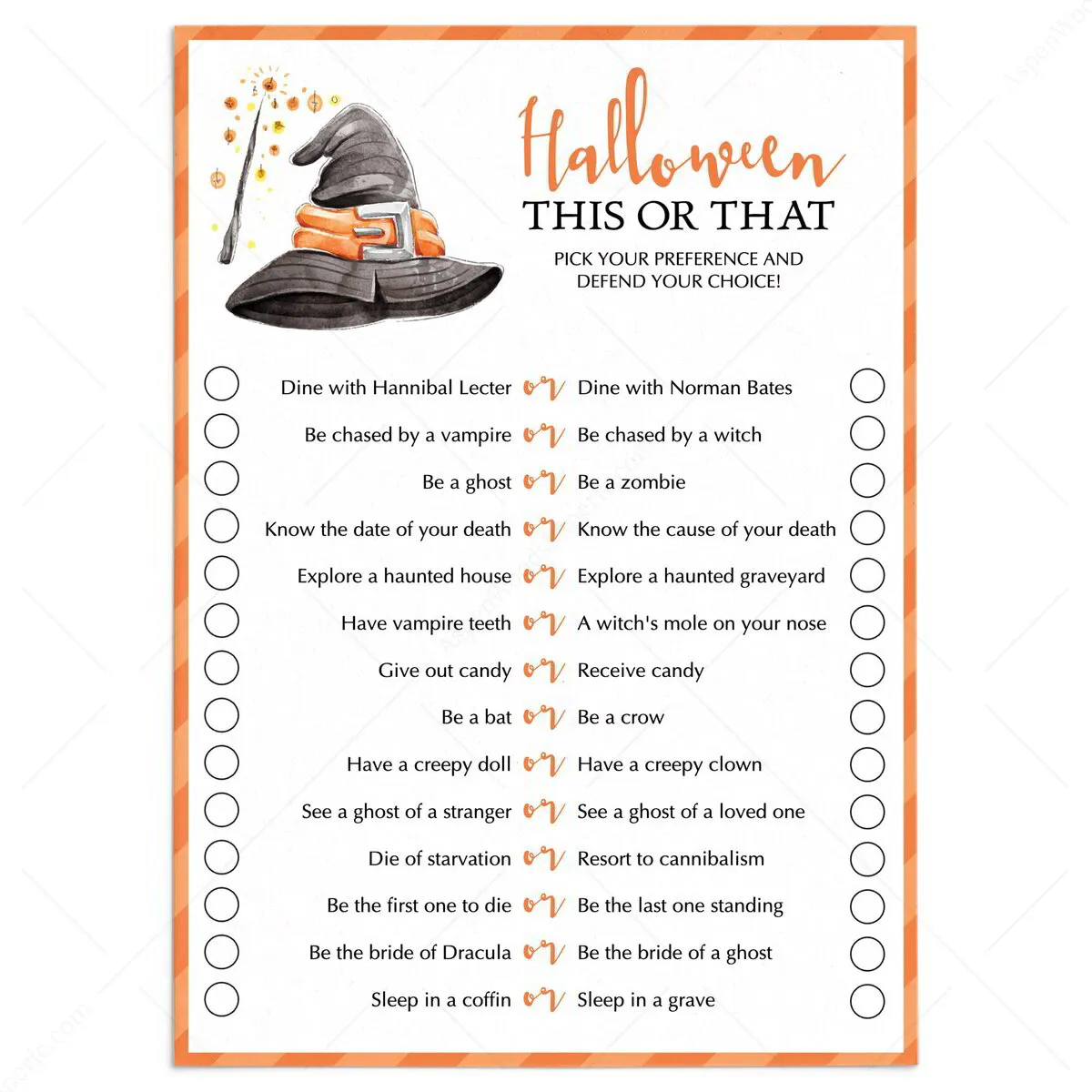Funny Halloween This or That Questions Sheet | Printable Game