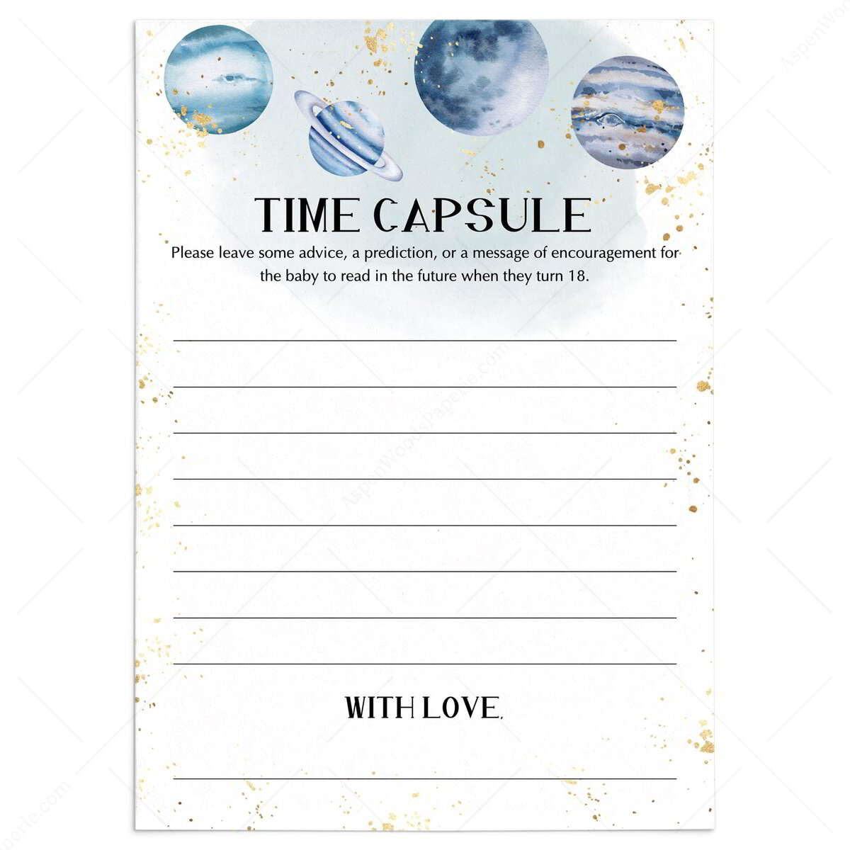 Solar System Baby Shower Time Capsule Card for Baby Boy | Printable