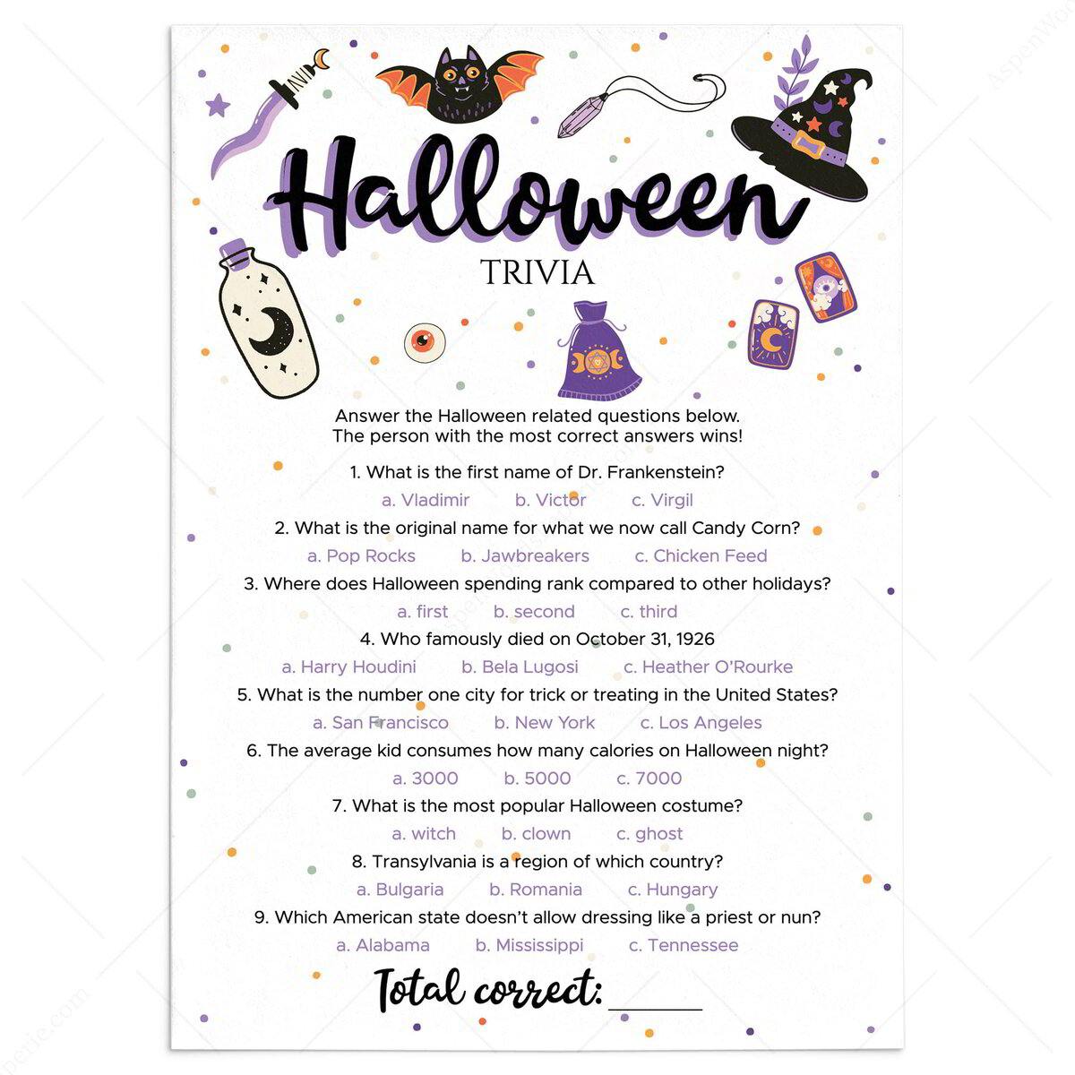 Halloween Quiz Questions and Answers | Printable Game Sheet