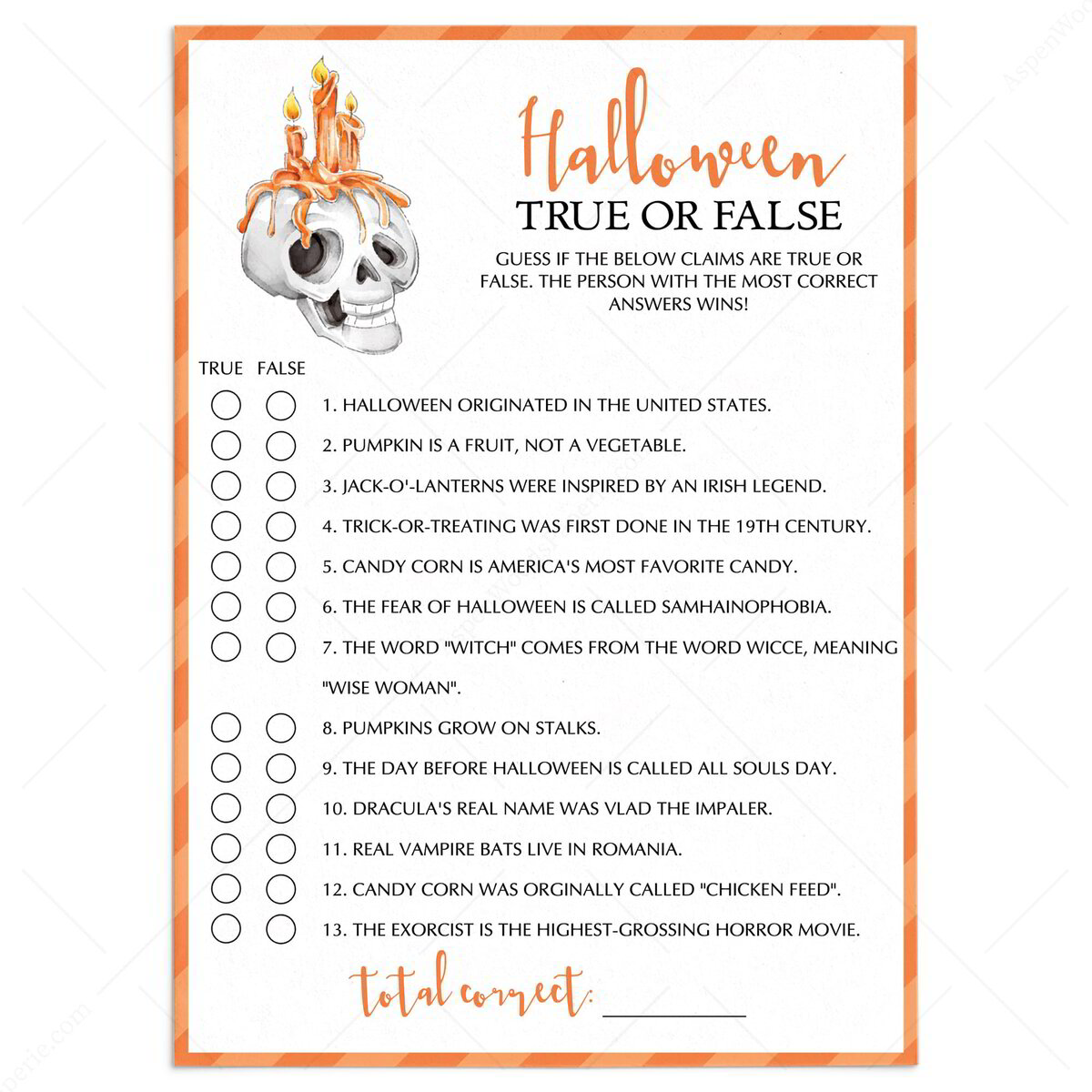 True or False | Quick Halloween Party Game Printable
