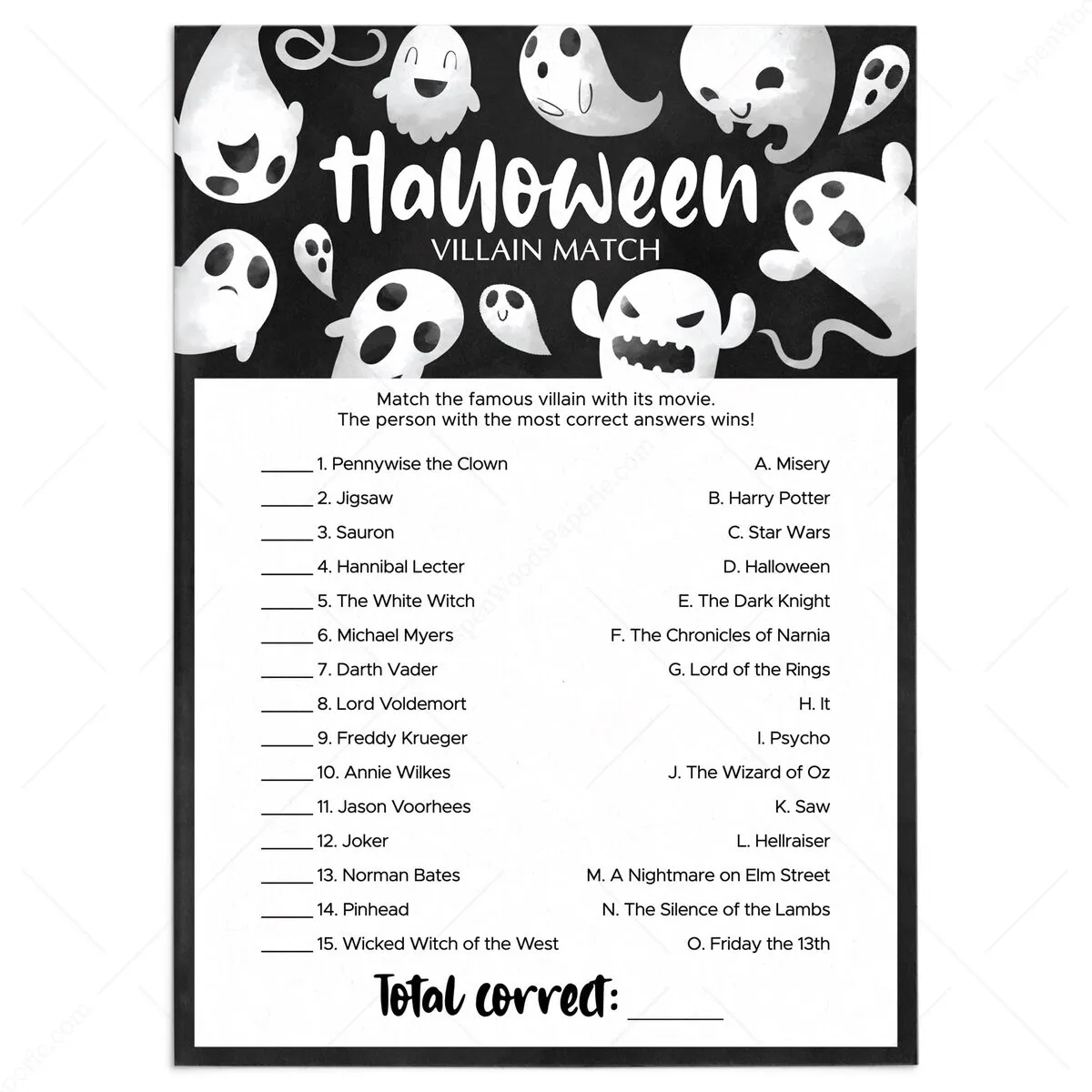 Villain and Movie Matching Game | Halloween Theme Party