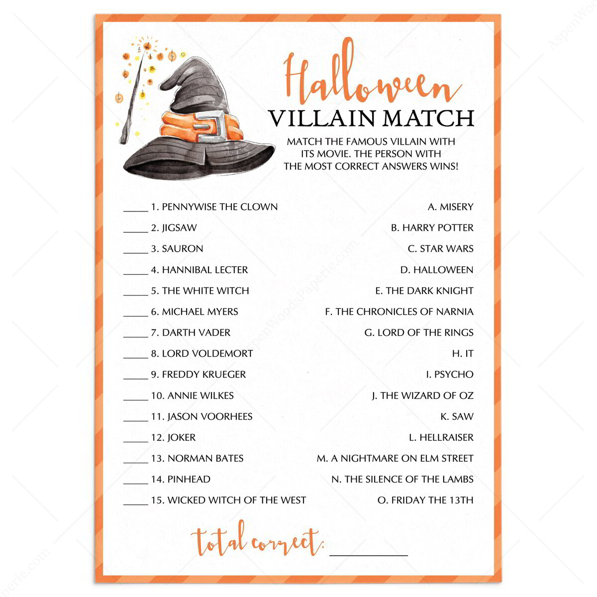 Halloween Movie Villain Match Printable | Halloween Activity Idea